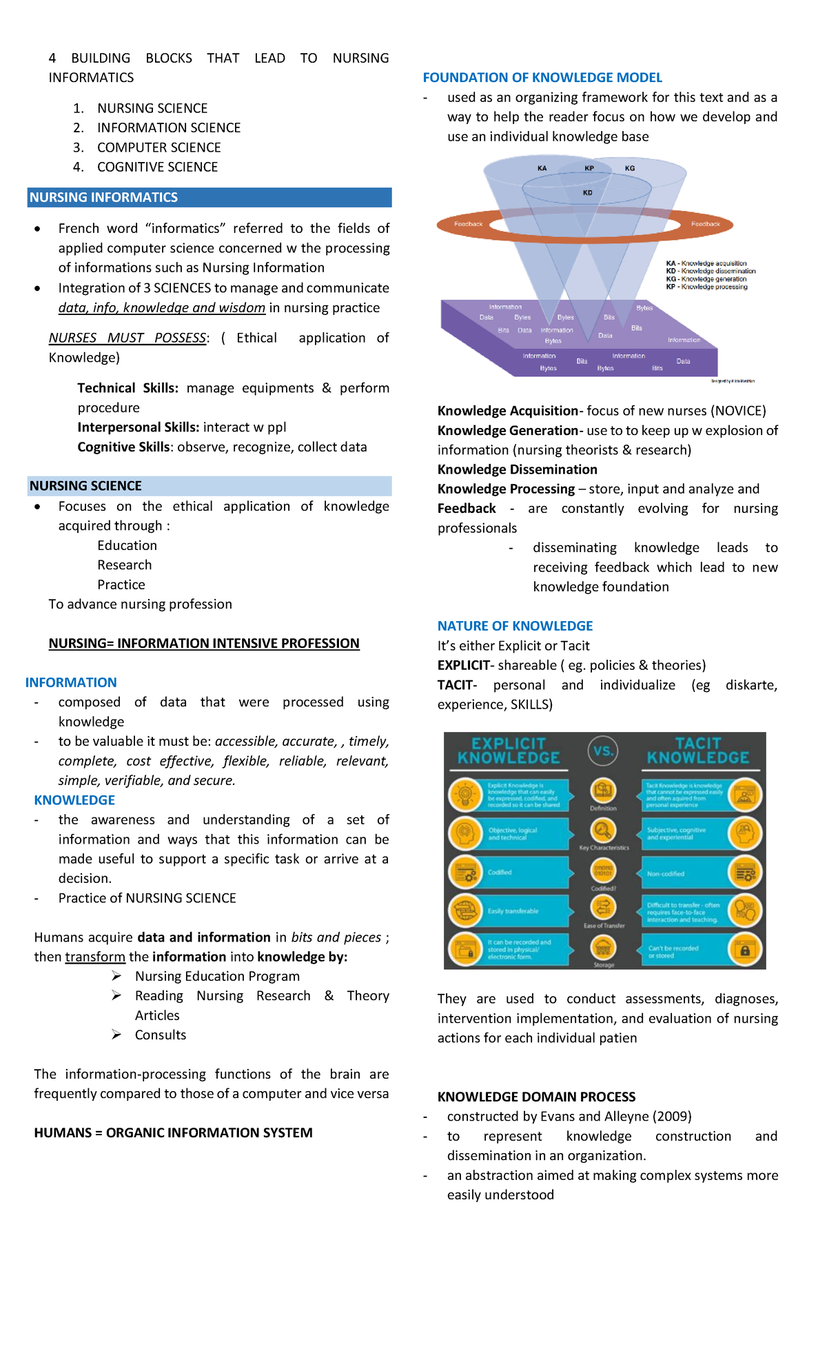 Nursing informatics rev - 4 BUILDING BLOCKS THAT LEAD TO NURSING INFORMATICS 1. NURSING SCIENCE ...
