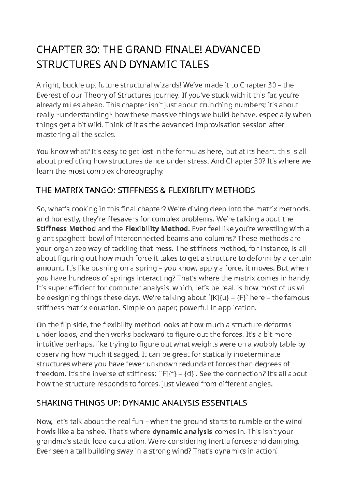 Theory of Structures CH30: Advanced Dynamics & Matrix Methods - Studocu