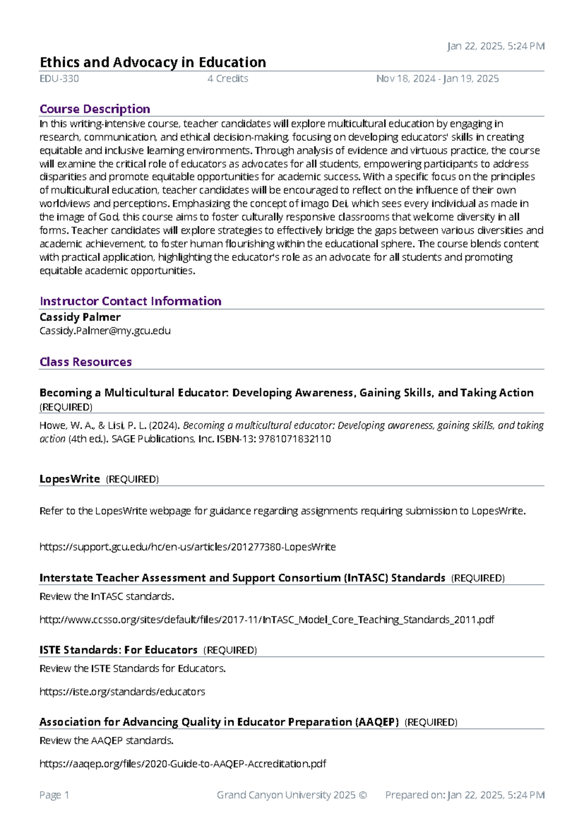 EDU-330 Ethics & Advocacy in Multicultural Education Syllabus - Studocu