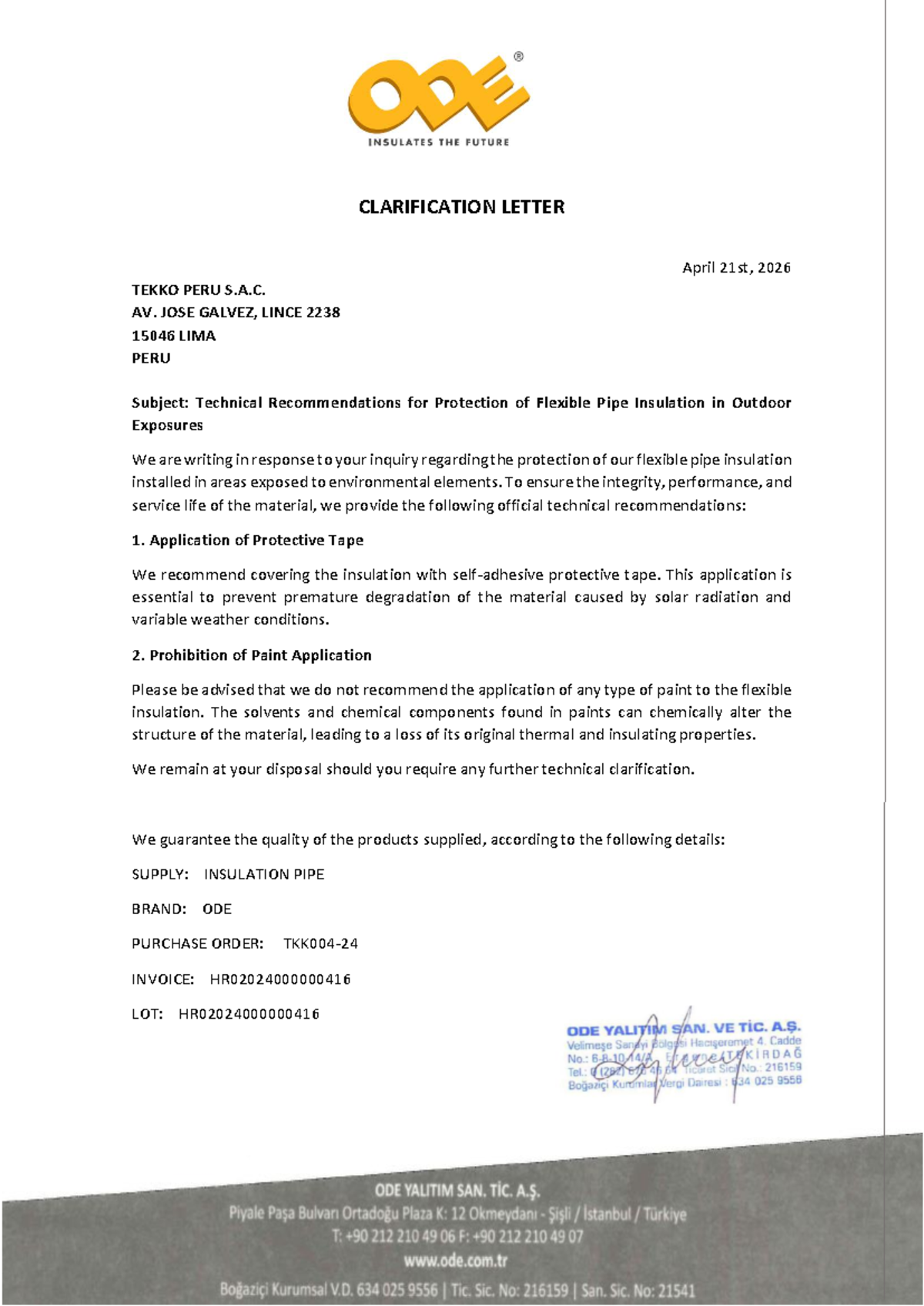 Technical Recommendations for Flexible Pipe Insulation - CLARIFICATION ...