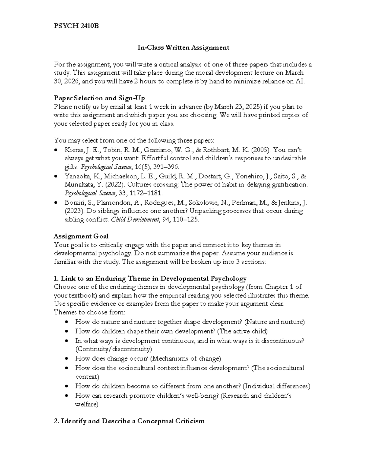 PSYCH 2410B Critical Analysis Assignment Guidelines - Studocu