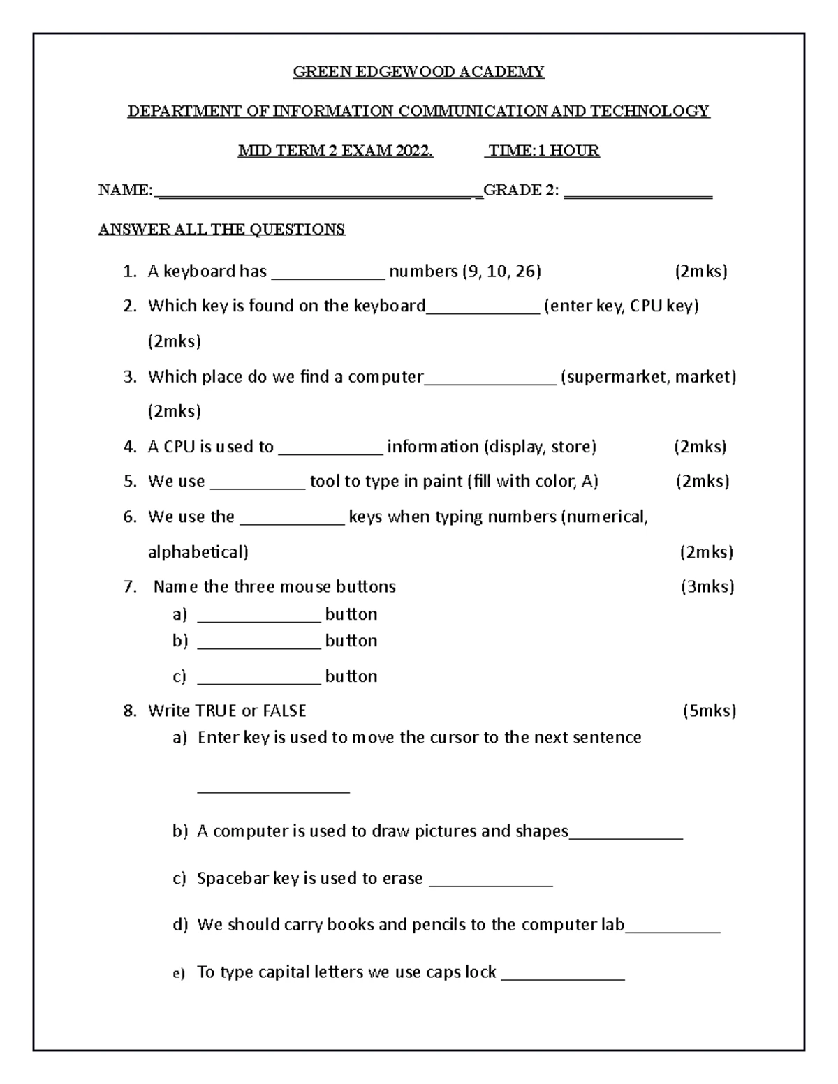 Excel Final Exam - Practical questions - Excel Final Exam Open Excel to ...