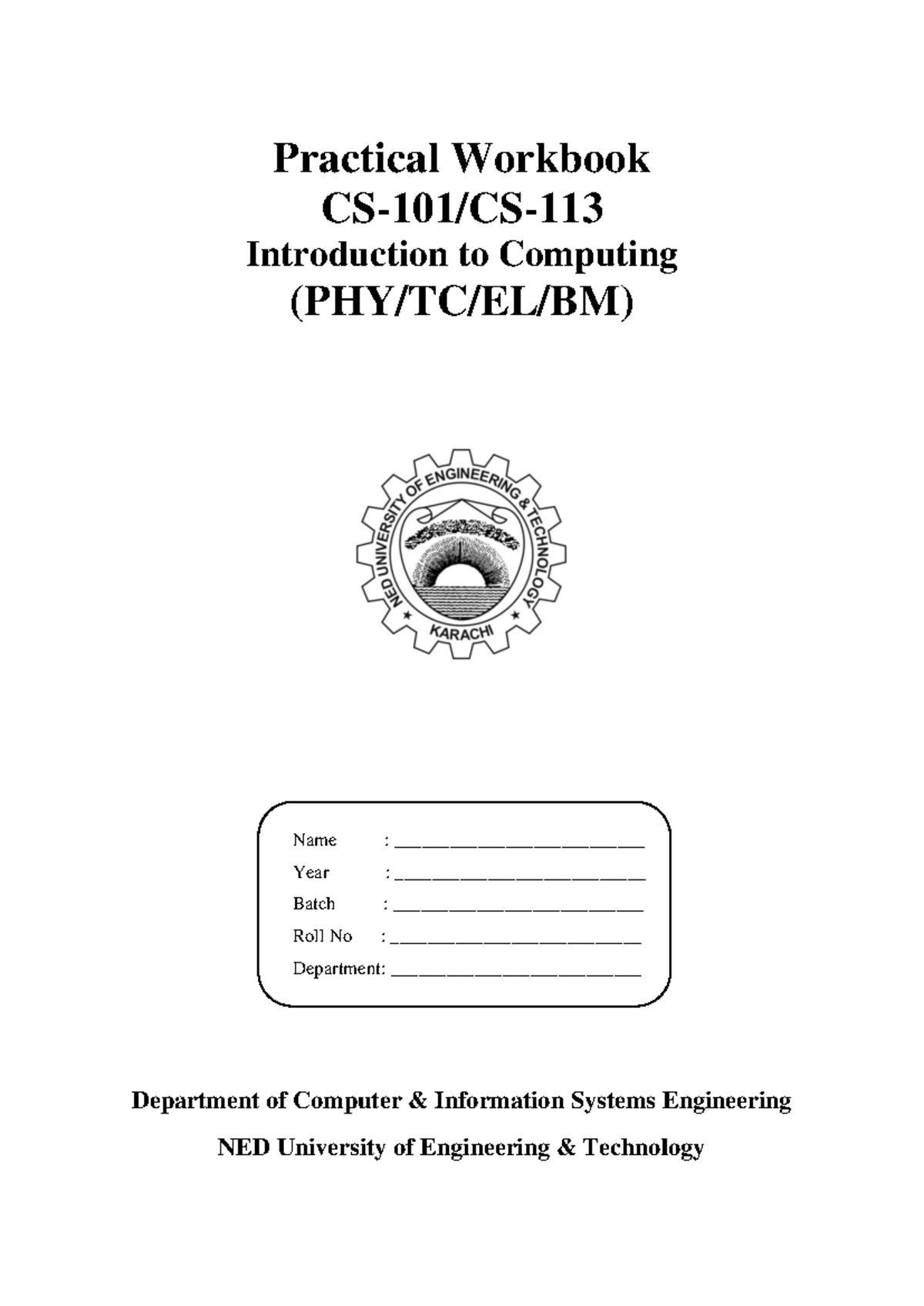 ITC CS(101) - Practical Workbook for Introduction to Computing - Studocu