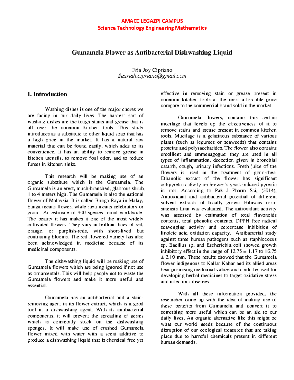 Pdfcoffee - Gumamela as Dishwashing Liquid - Science Technology Engineering Mathematics Gumamela ...
