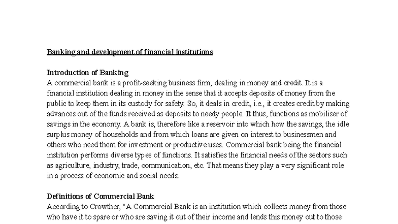 Unit 4: Banking and Financial Institutions Overview and Functions - Studocu