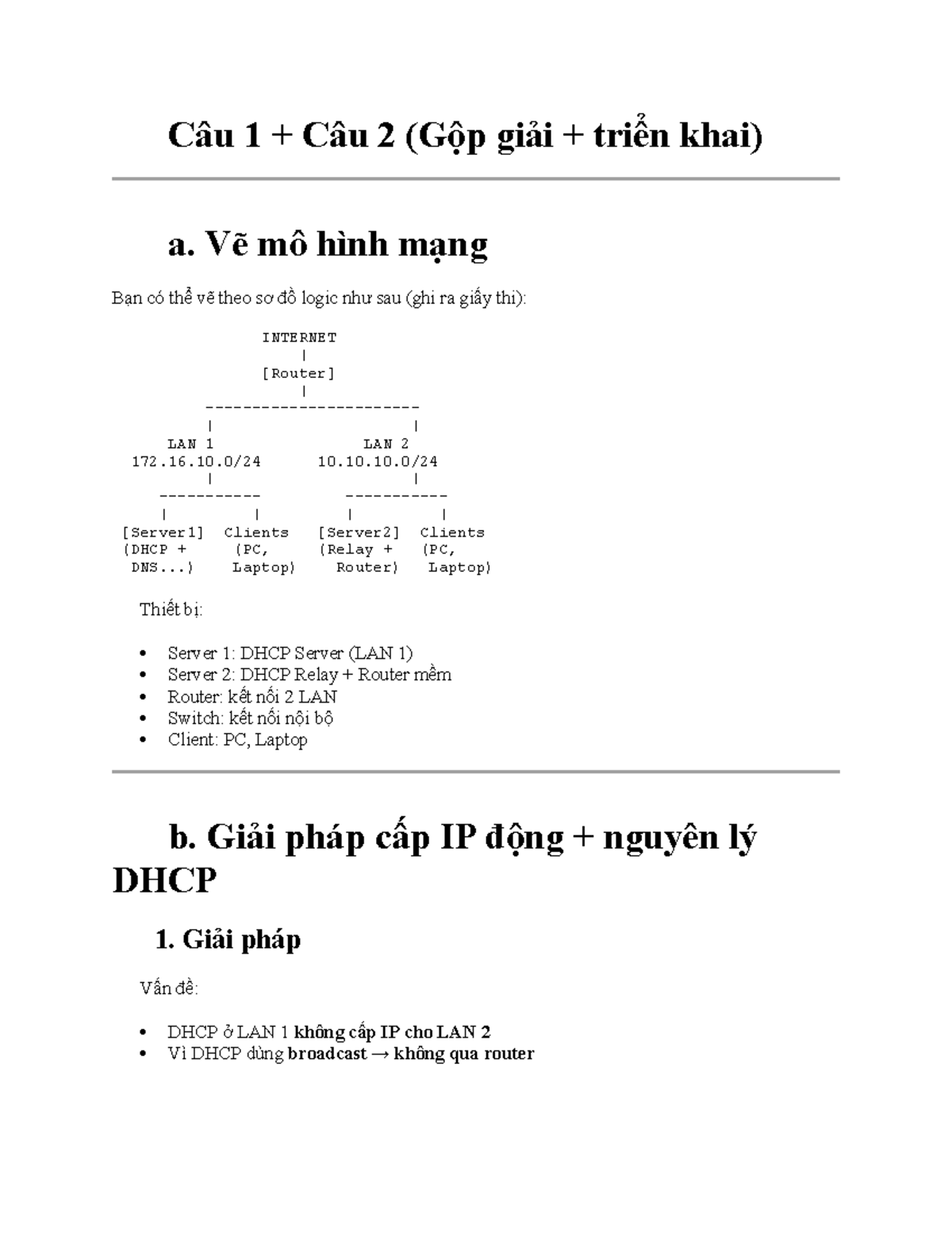 Cấu Hình Mạng và Giải Pháp DHCP, DNS, NAT, VPN (Onthigkqtm&HTKT) - Studocu