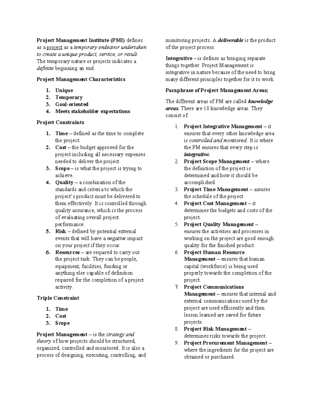 Project Management Fundamentals: Key Concepts and Phases (PMI P1) - Studocu