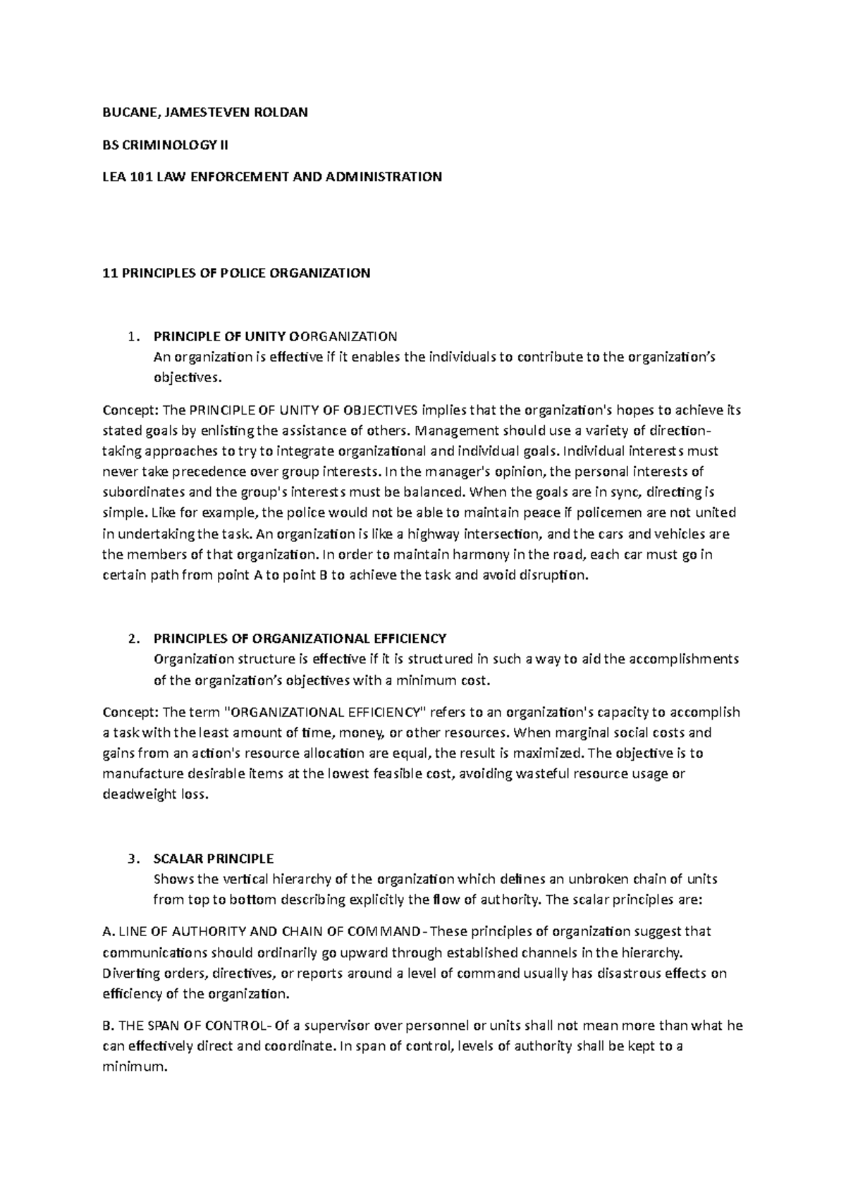 11 Principles of Police Organization: LEA 101 Assignment Overview - Studocu