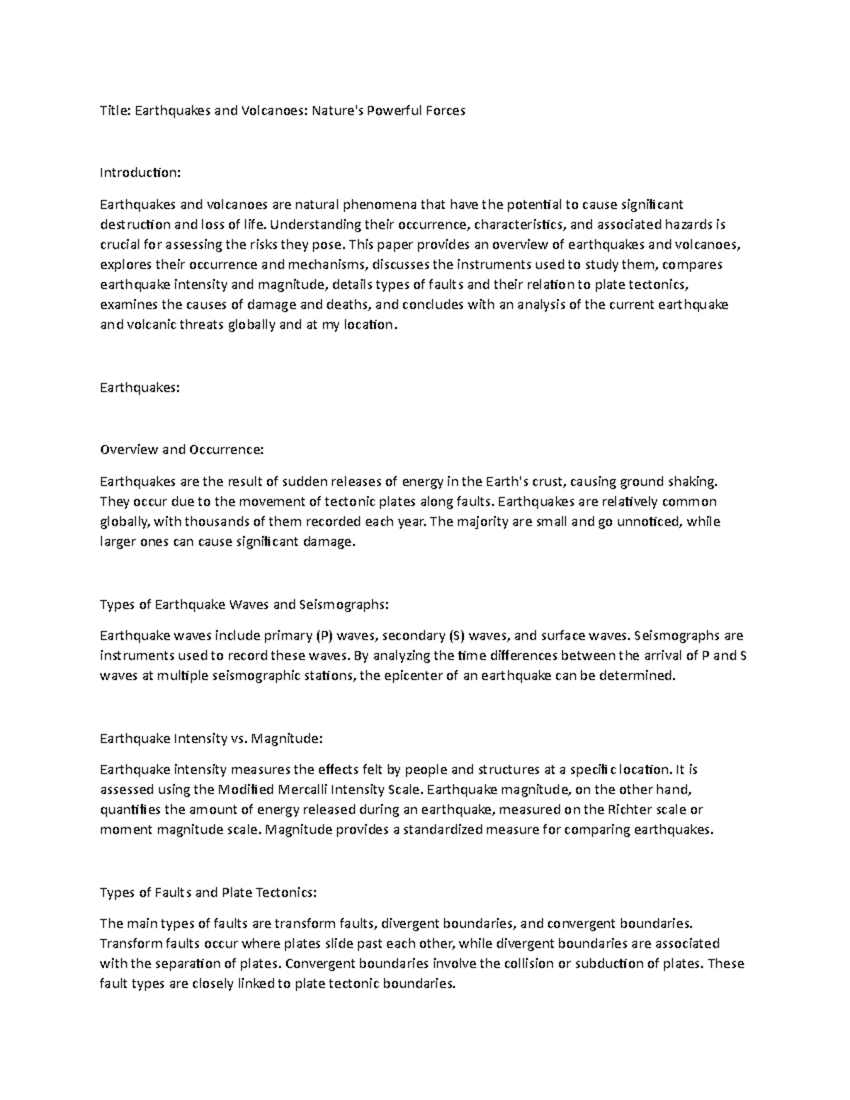Science 5-1 - Earthquakes & Volcanoes: Nature's Dynamic Forces - Studocu