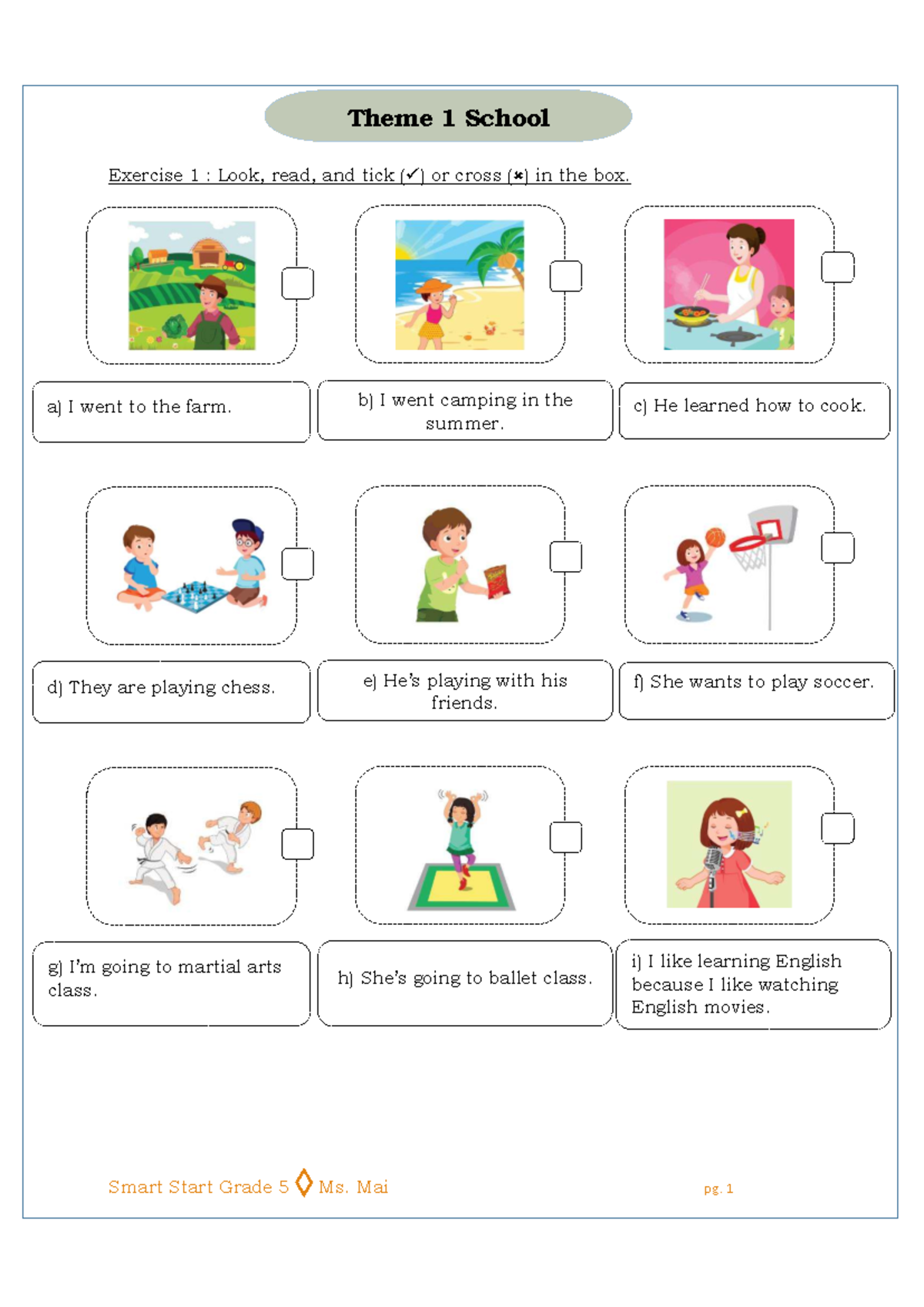 Smart Start Grade 5 - Theme 1 School Exercises and Activities - Studocu
