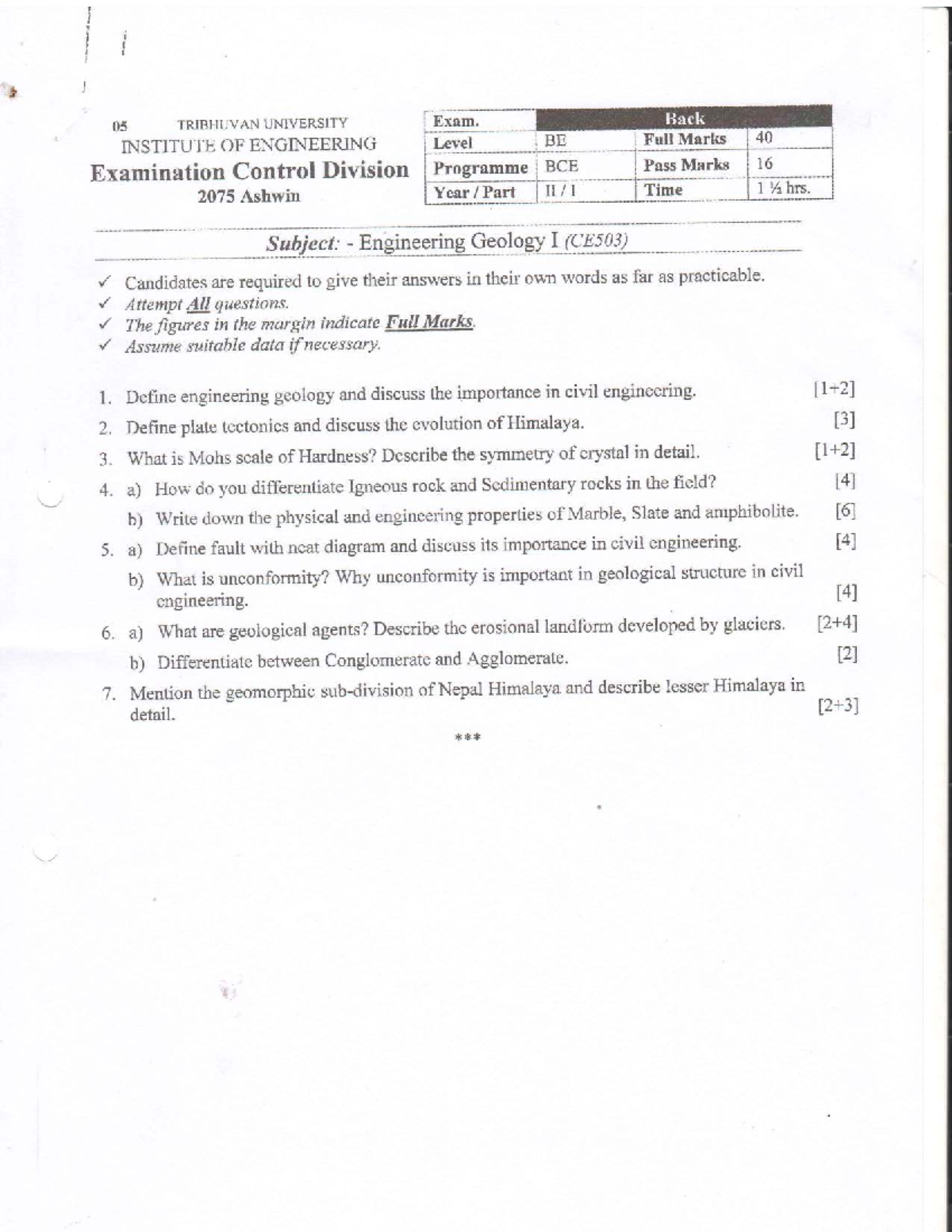 Engineering Geology Exam Questions and Answers (C8503) - Full Marks ...