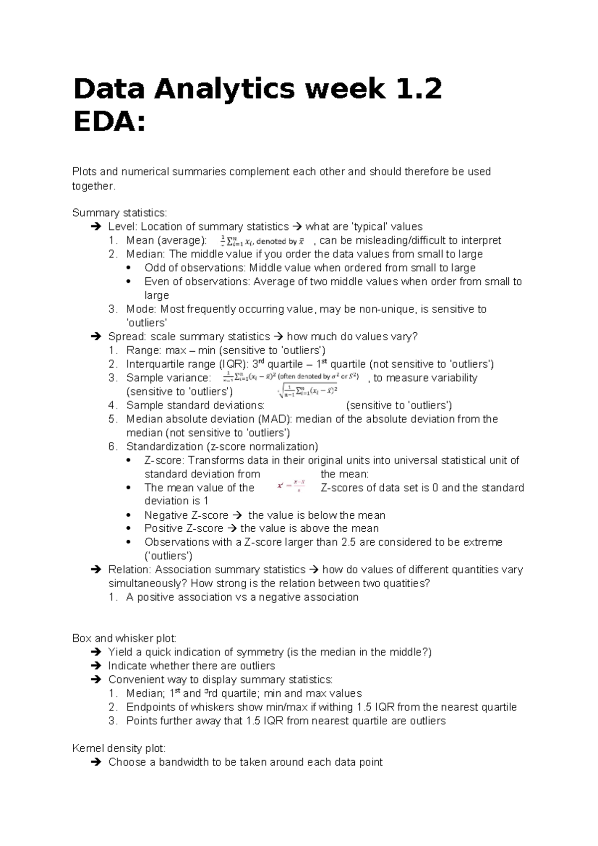 Data Analytics (DA101) Week 1 Summary and Key Concepts - Studeersnel