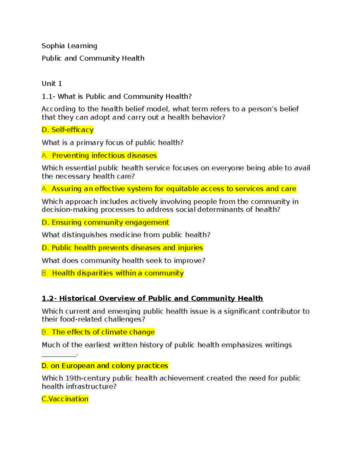 Public and Community Health Unit 5 - Sophia Learning Public and ...