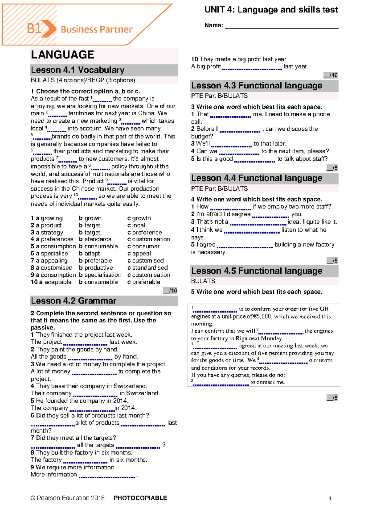 BP B1 Unit 4 Lesson Notes - Vocabulary, Grammar & Skills Exercises ...