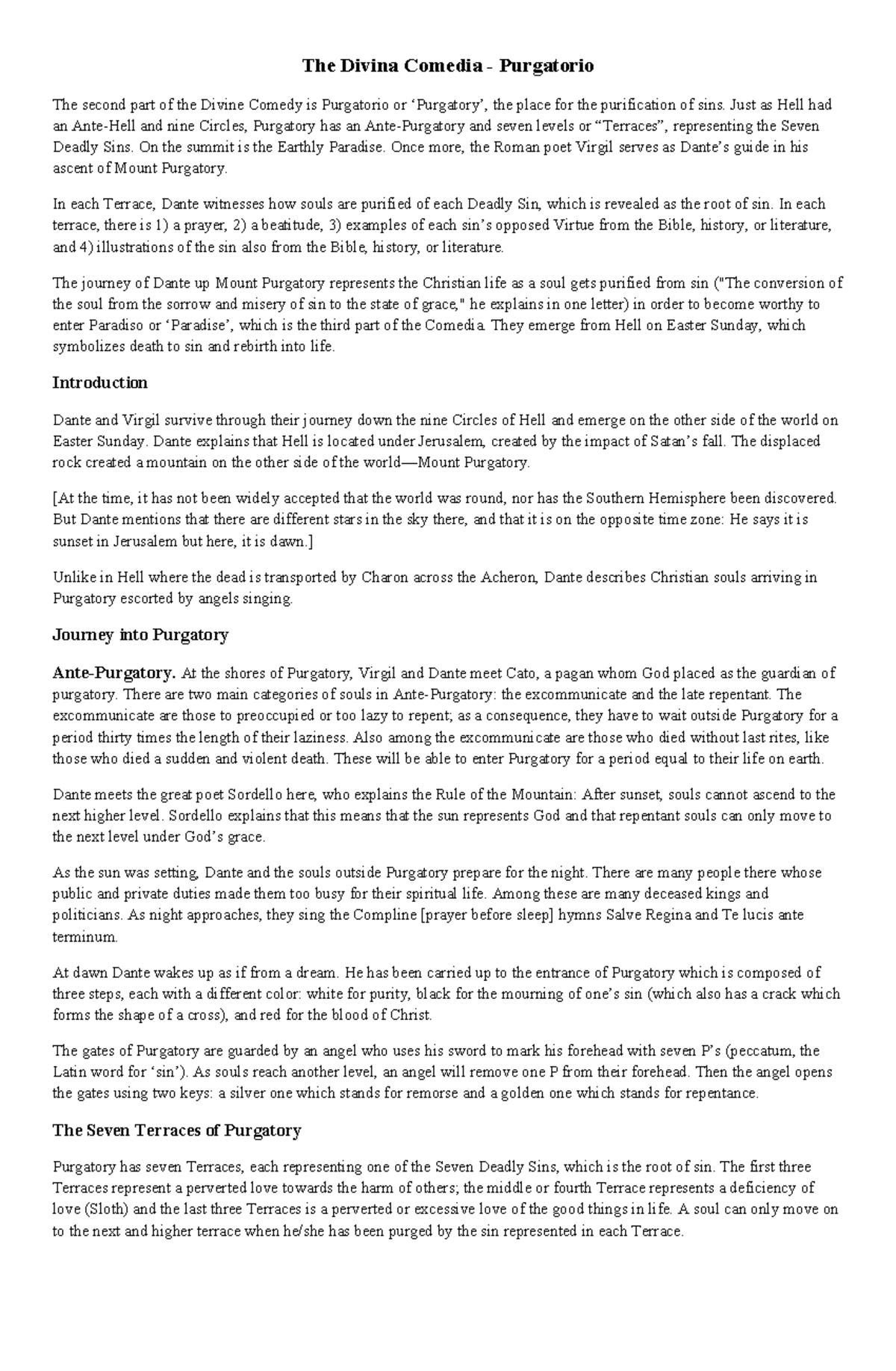 Purgatorio Insights: Understanding Dante's Journey Through Sin (Eng 101) - Studocu