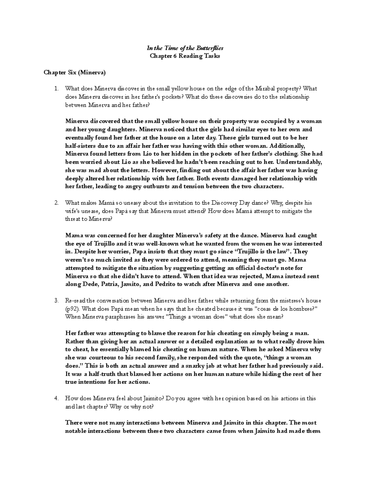 Butterflies 6 reading tasks - In the Time of the Butterflies Chapter 6 ...