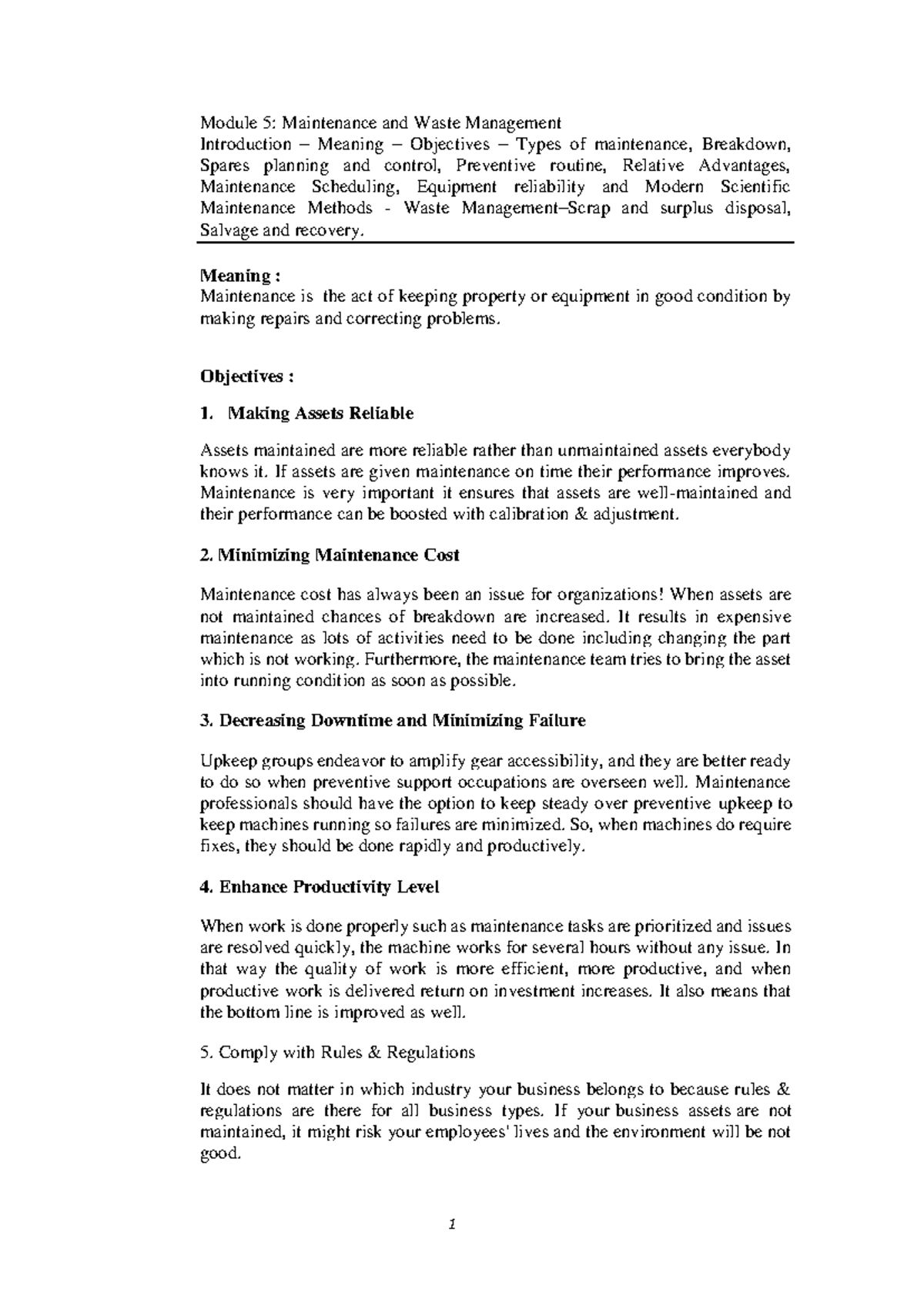 POM 5th Chapter: Maintenance and Waste Management Insights - Studocu