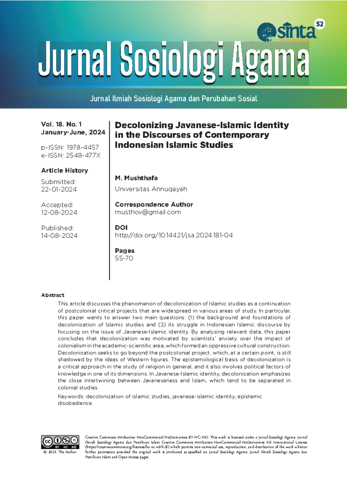 Decolonizing Identity in Contemporary Indonesian Islamic Studies ...