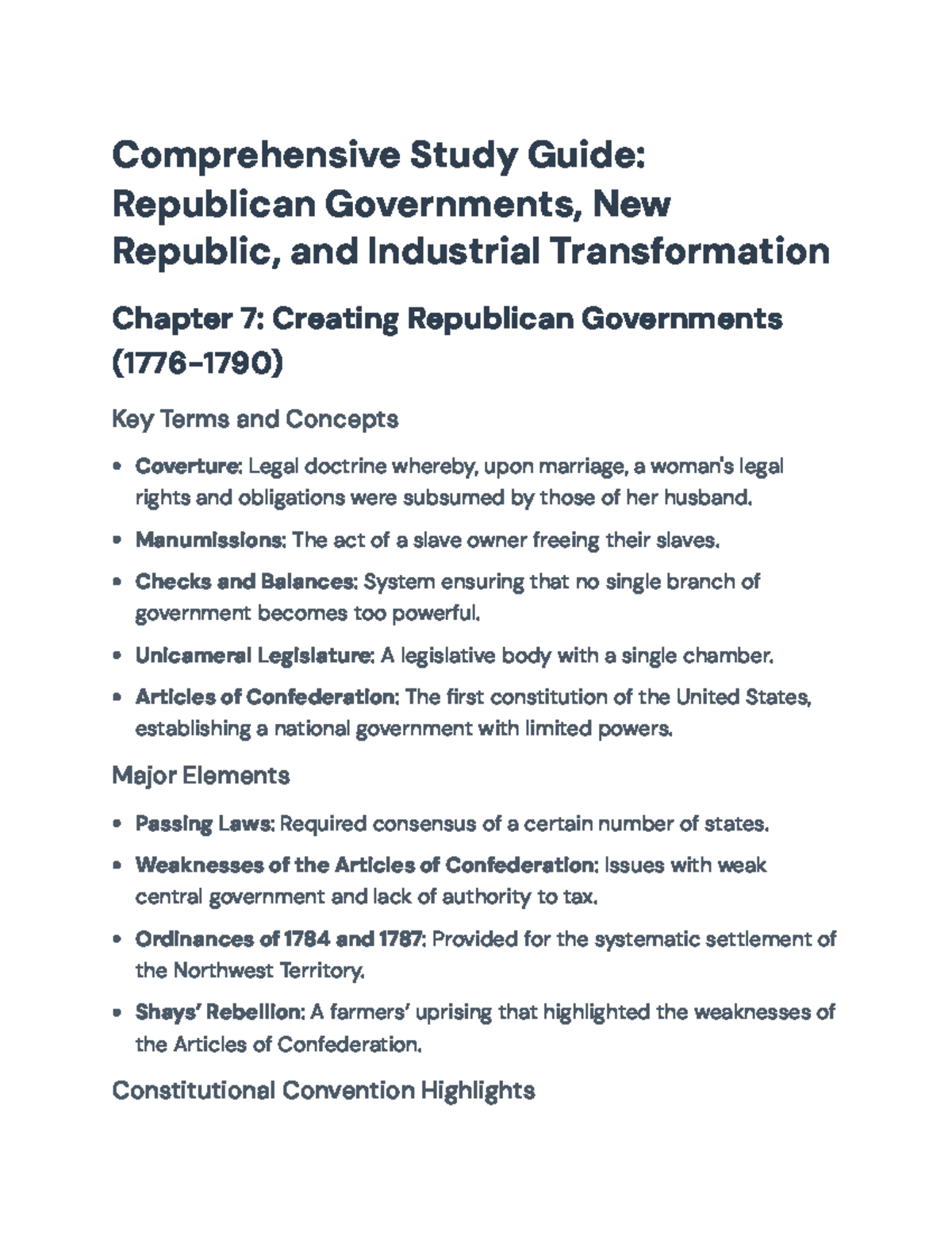 Comprehensive Study Guide: Early U.S. Republic (HIST 101 ...