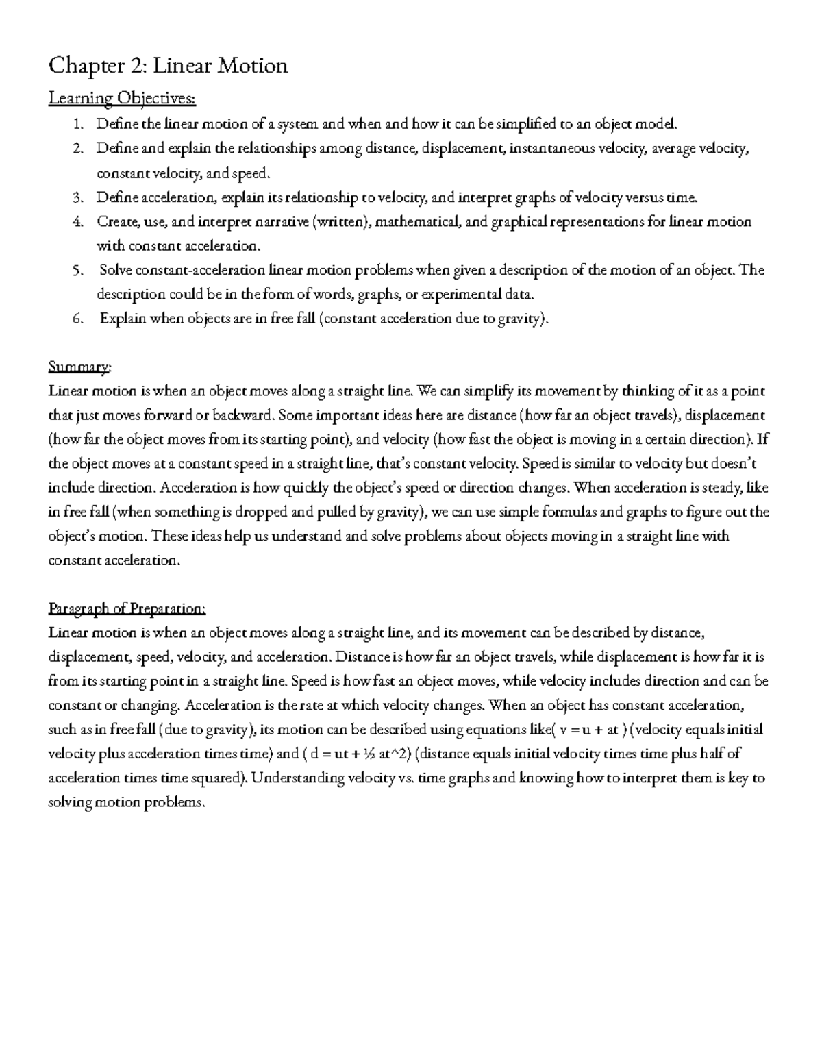 AP Physics Notes: Kinematics and Linear Motion Concepts - Studocu