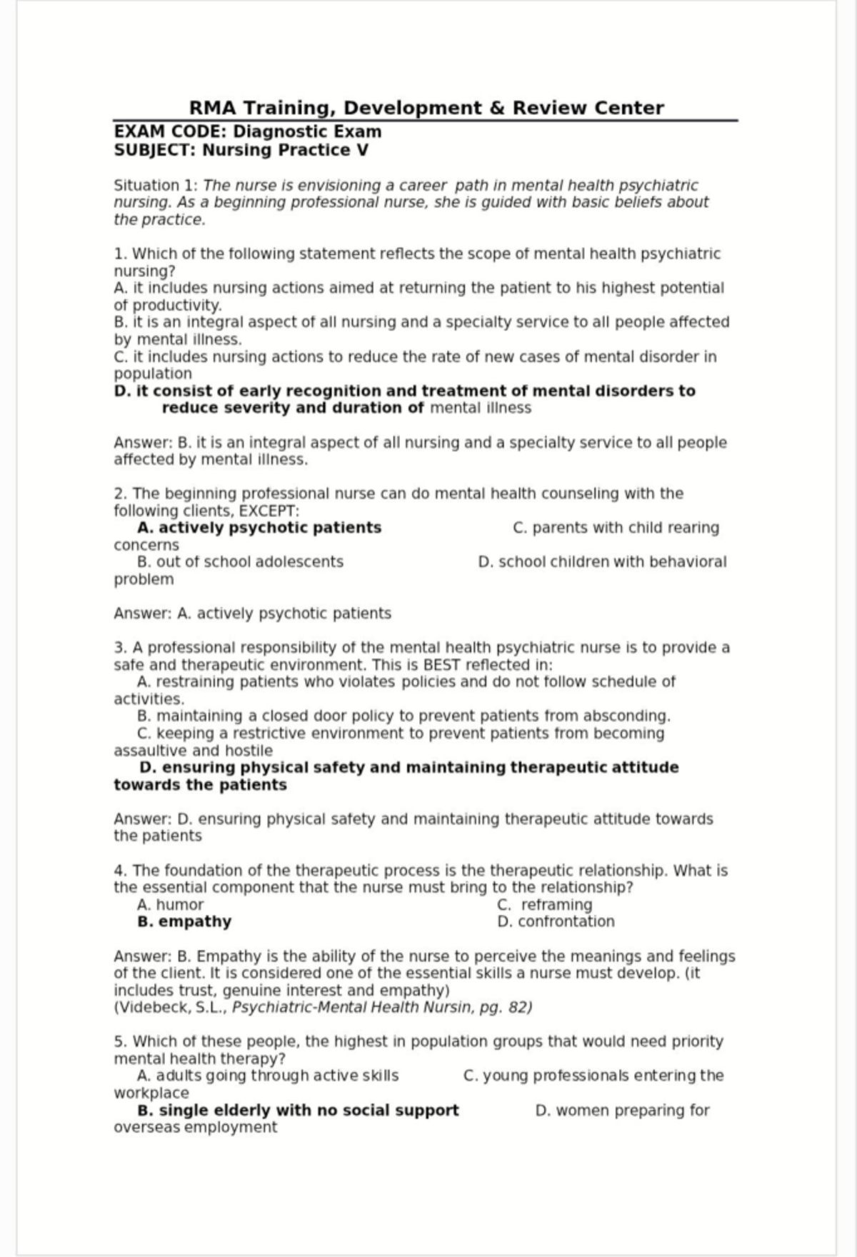 NP5 - Nursing Practice V Diagnostic Exam Review Notes - Studocu
