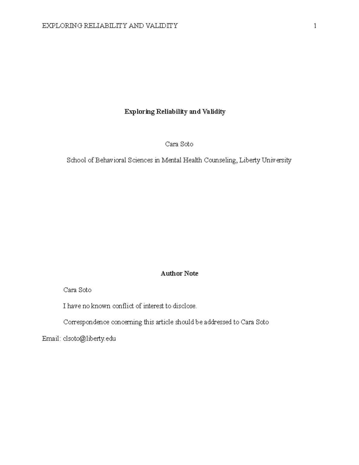 Exploring Reliability And Validity 521 Exploring Reliability And Validity Cara Soto School Of 
