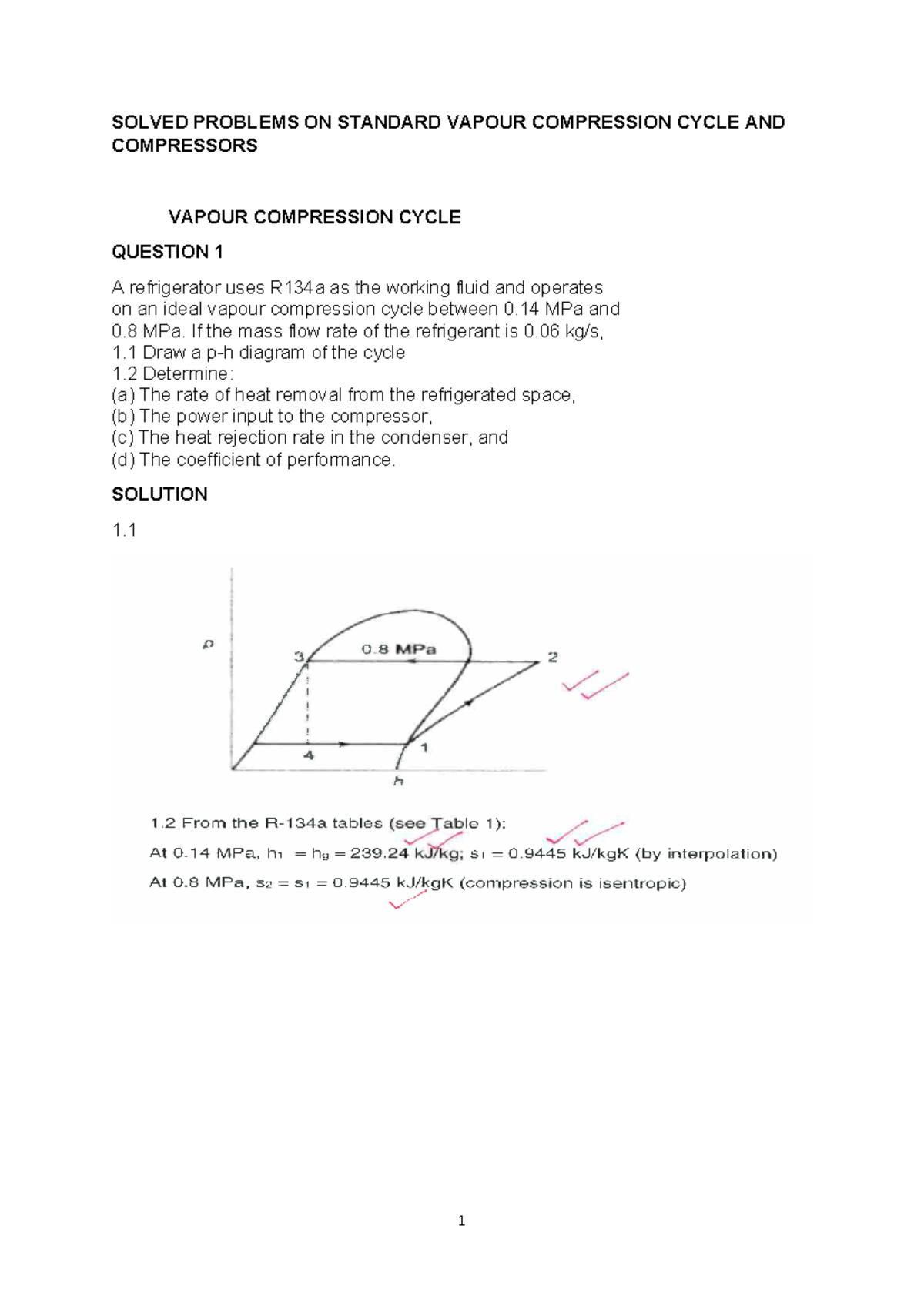 Solved Problems: Standard Vapour Compression Cycle & Compressors (ENG ...