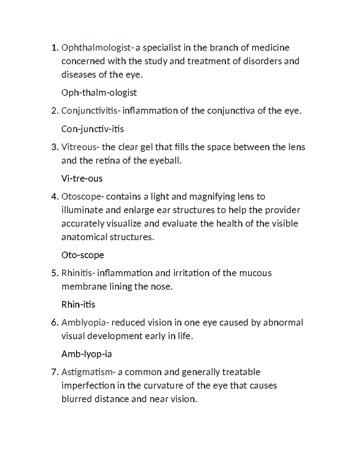 Unit 4 Medical Terminology: Senses and Eye/Ear Disorders Notes - Studocu