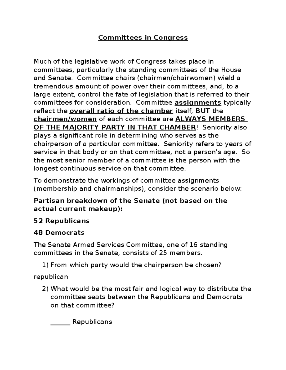 Committee ratios and leadership in Congress - Committees in Congress ...