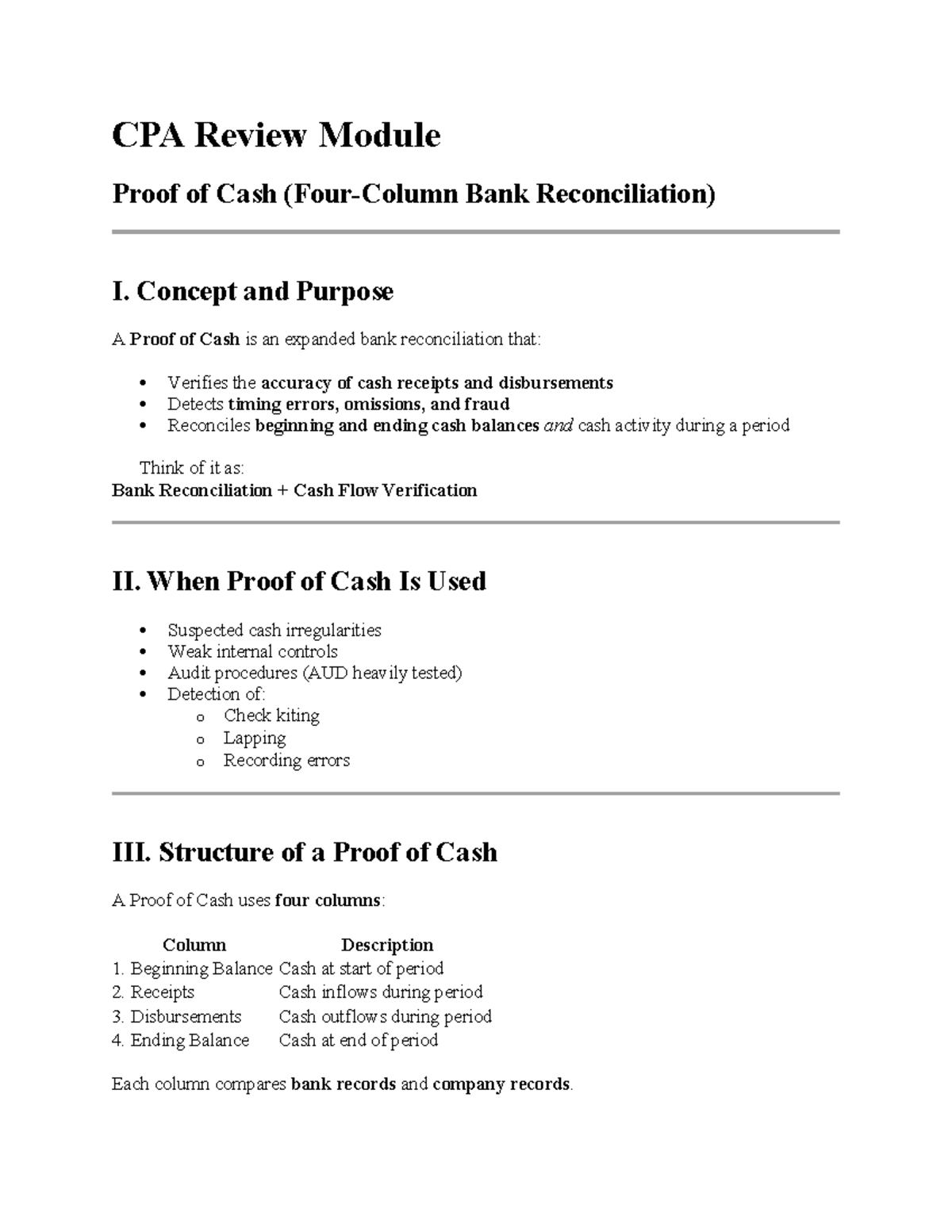 Proof of Cash Module Overview - ITACC 1 - Studocu