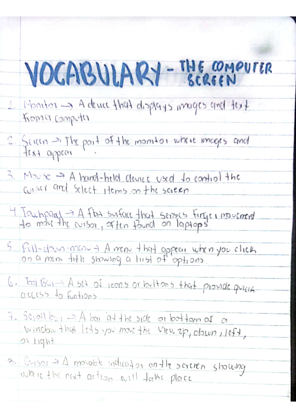 Vocabulary Unit 9 - Computer Screen Terms and Activities - Studocu