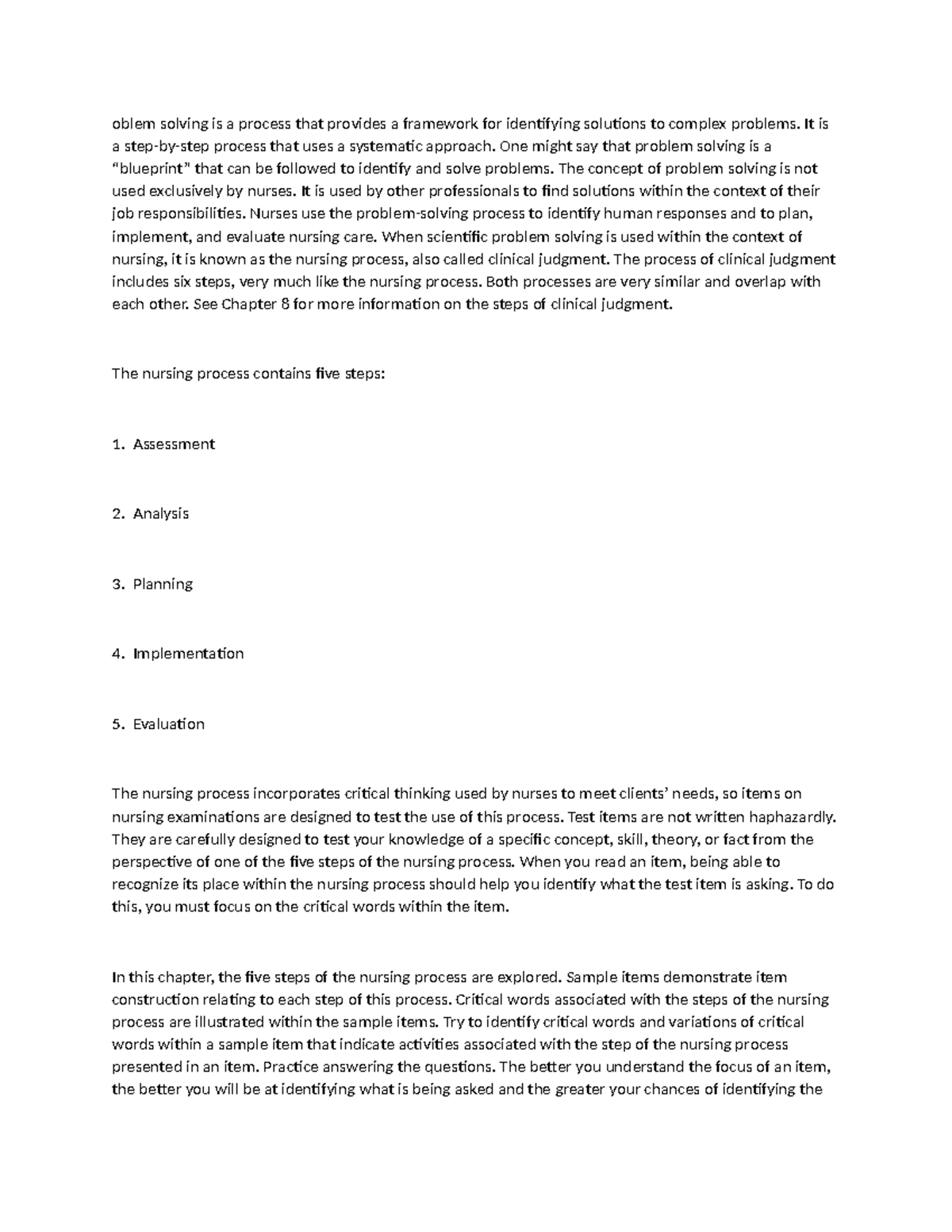 Nursing Process & Clinical Judgement - Practice Questions Review - Studocu