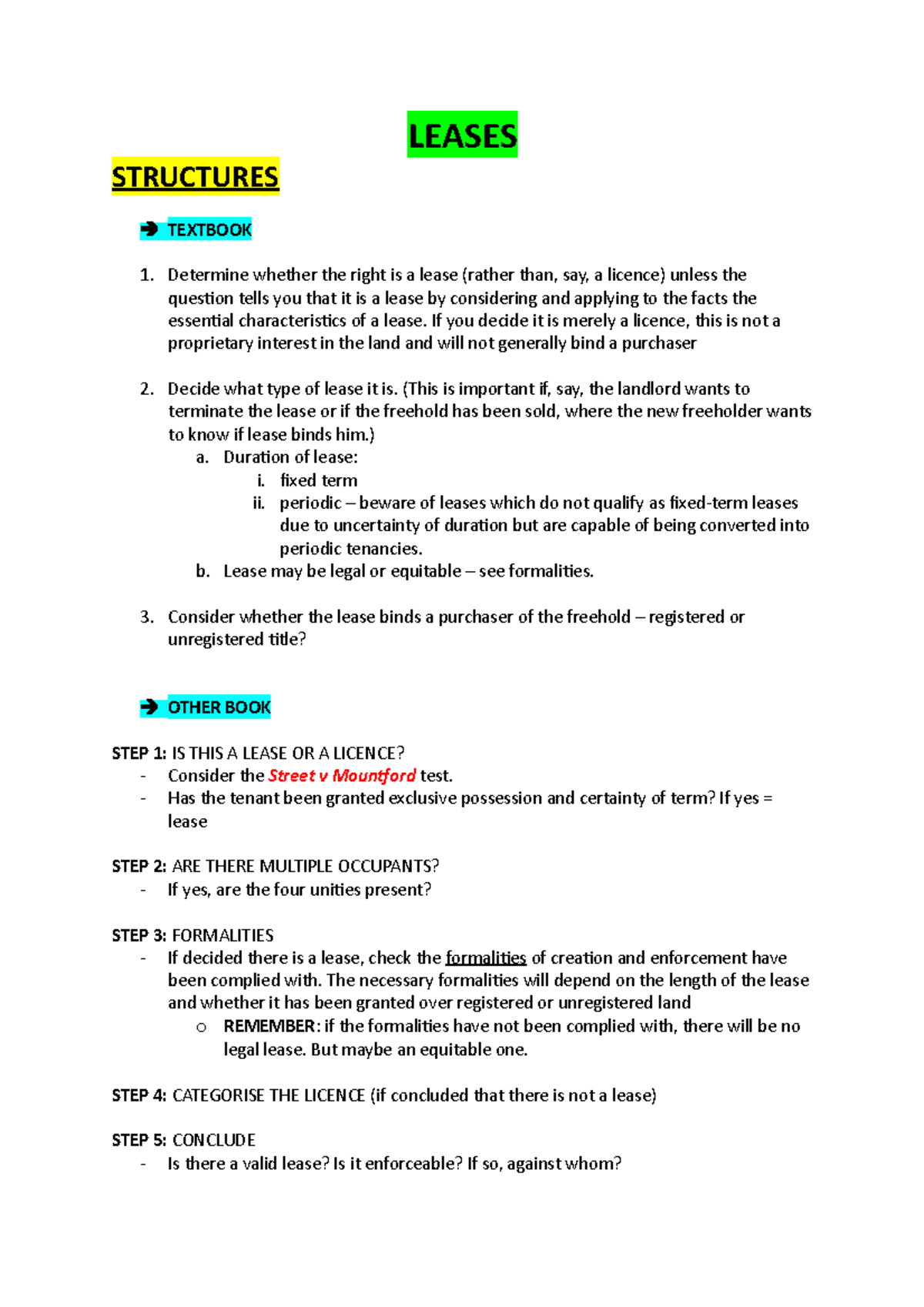 Leases - Structure notes - LEASES STRUCTURES TEXTBOOK Determine whether ...