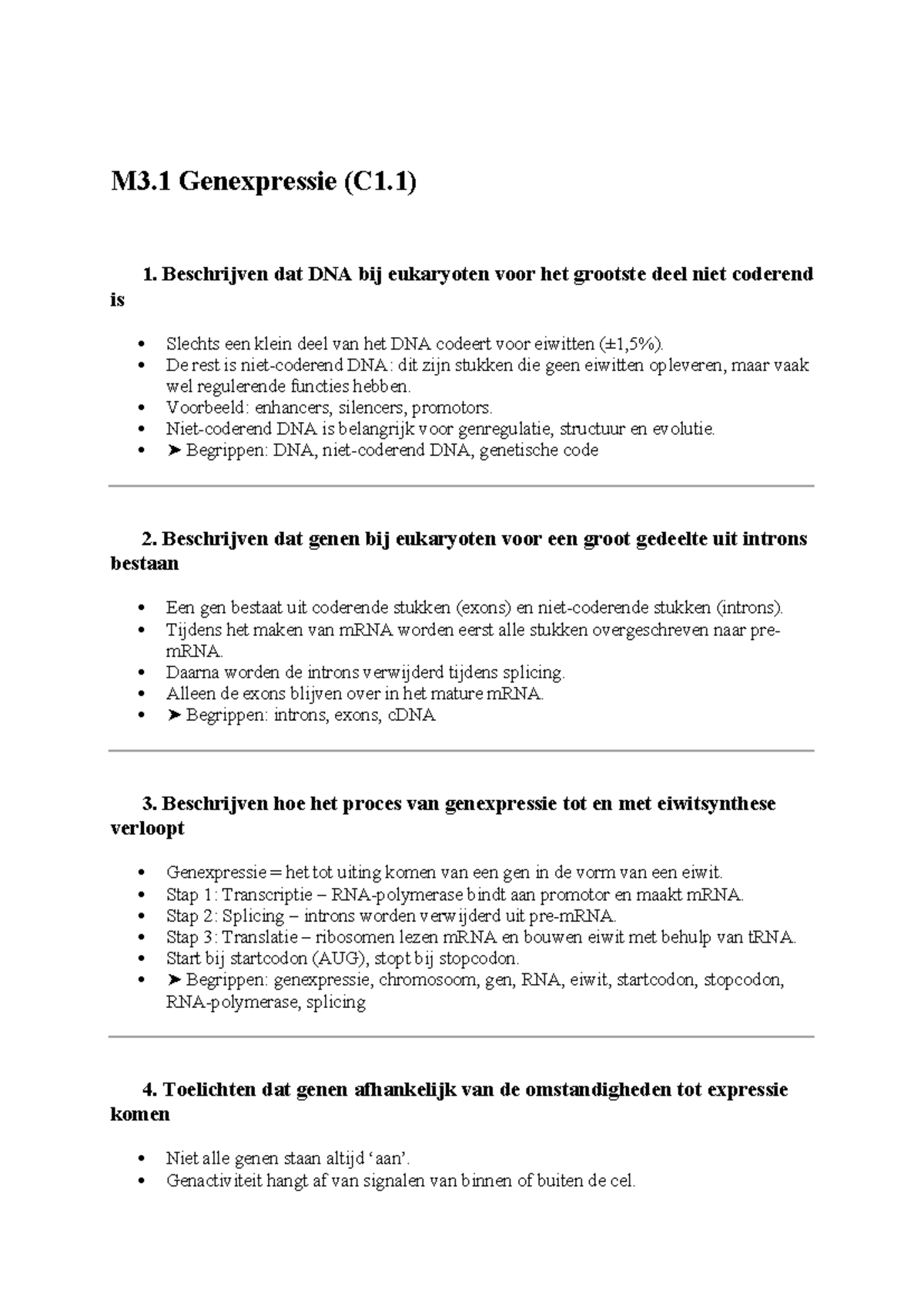 M3.1 Genexpressie en Celdifferentiatie: Bio Samenvatting Herkansing ...