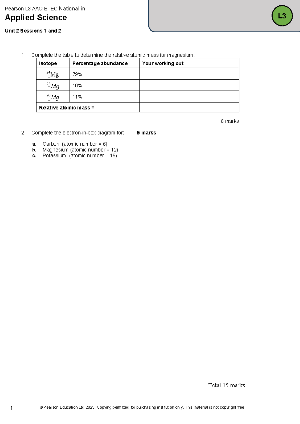 Entry test - Assignment on Periodic Table and Atomic Stucture - L ...