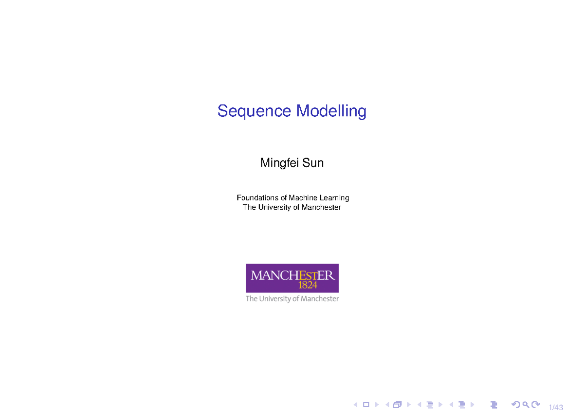 Foundations of Machine Learning: Sequence Modelling Lecture Notes ...