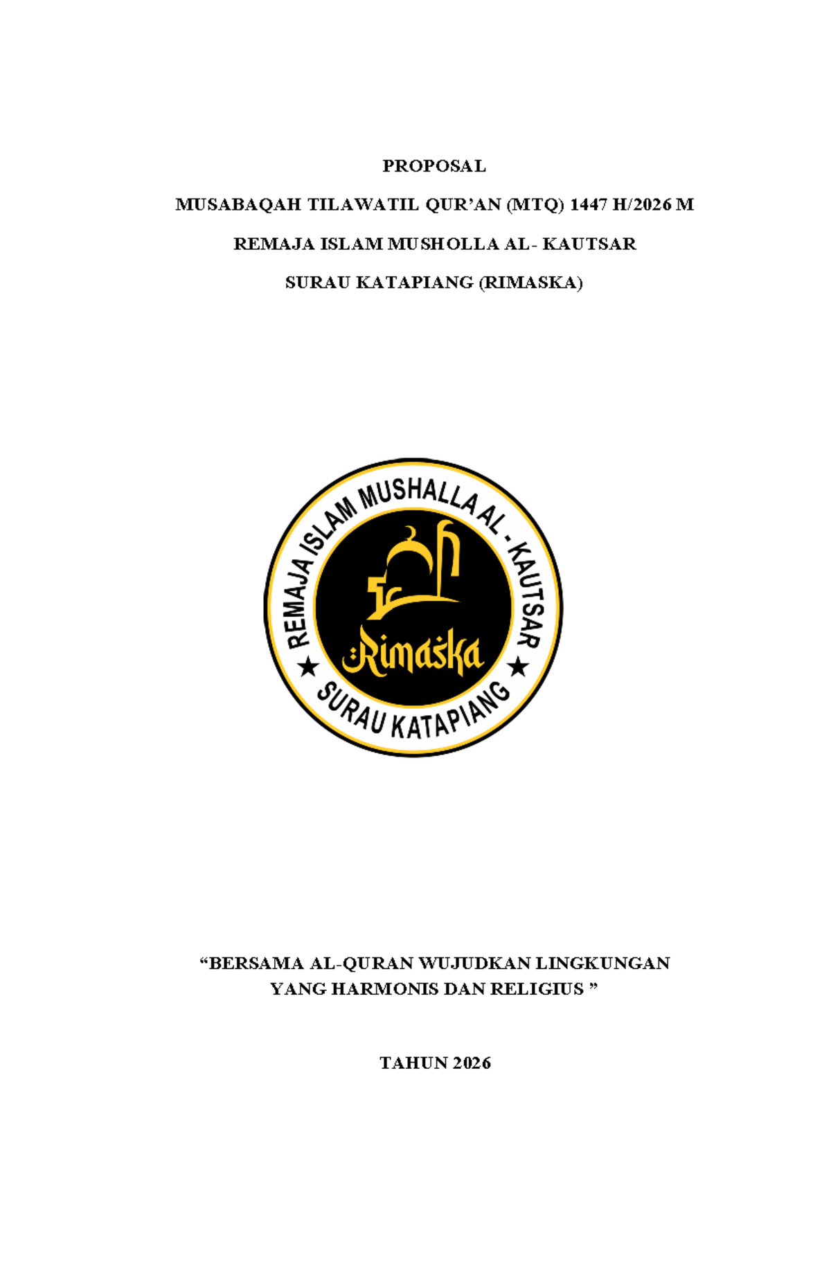 Proposal MTQ 2026 Remaja Musholla Al-Kautsar (RIMASKA) - Studocu