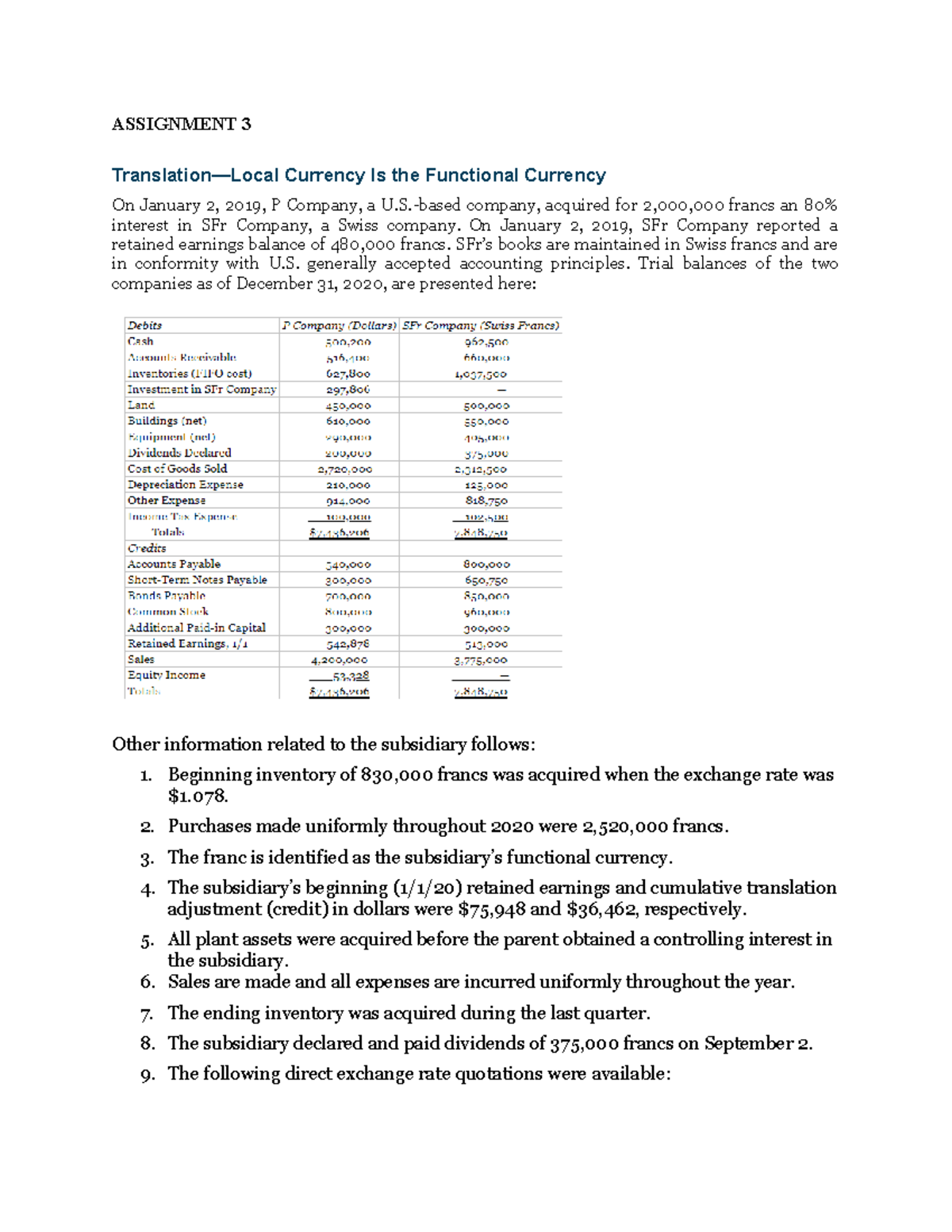 201910 01010743 Assignment 3 - Translation of Local Currency in Adv Acc ...