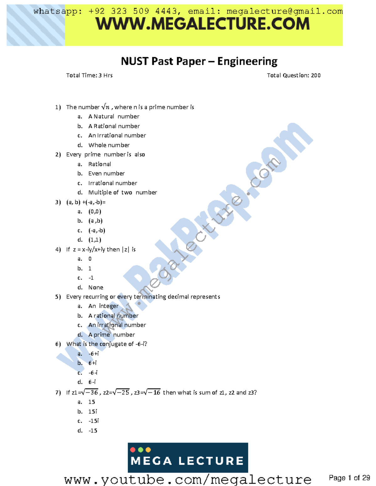 NUST-ENG-1: Comprehensive Past Paper Questions for Engineering Studies ...