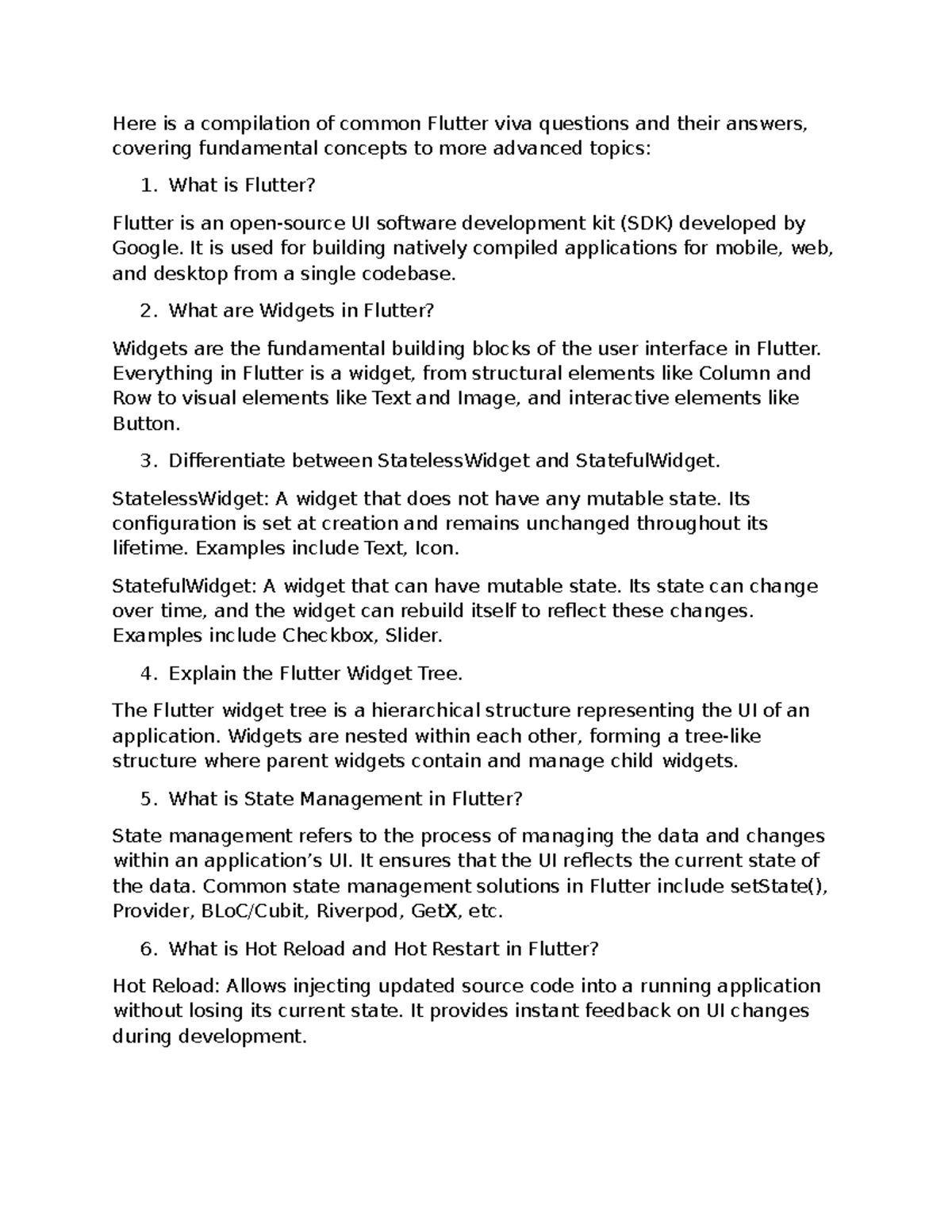 Flutter Viva Questions Compilation: Key Concepts & Answers - Studocu