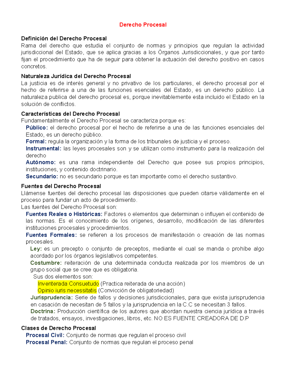 Derecho Procesal - Resumen de Teoría y Características Clave - Studocu