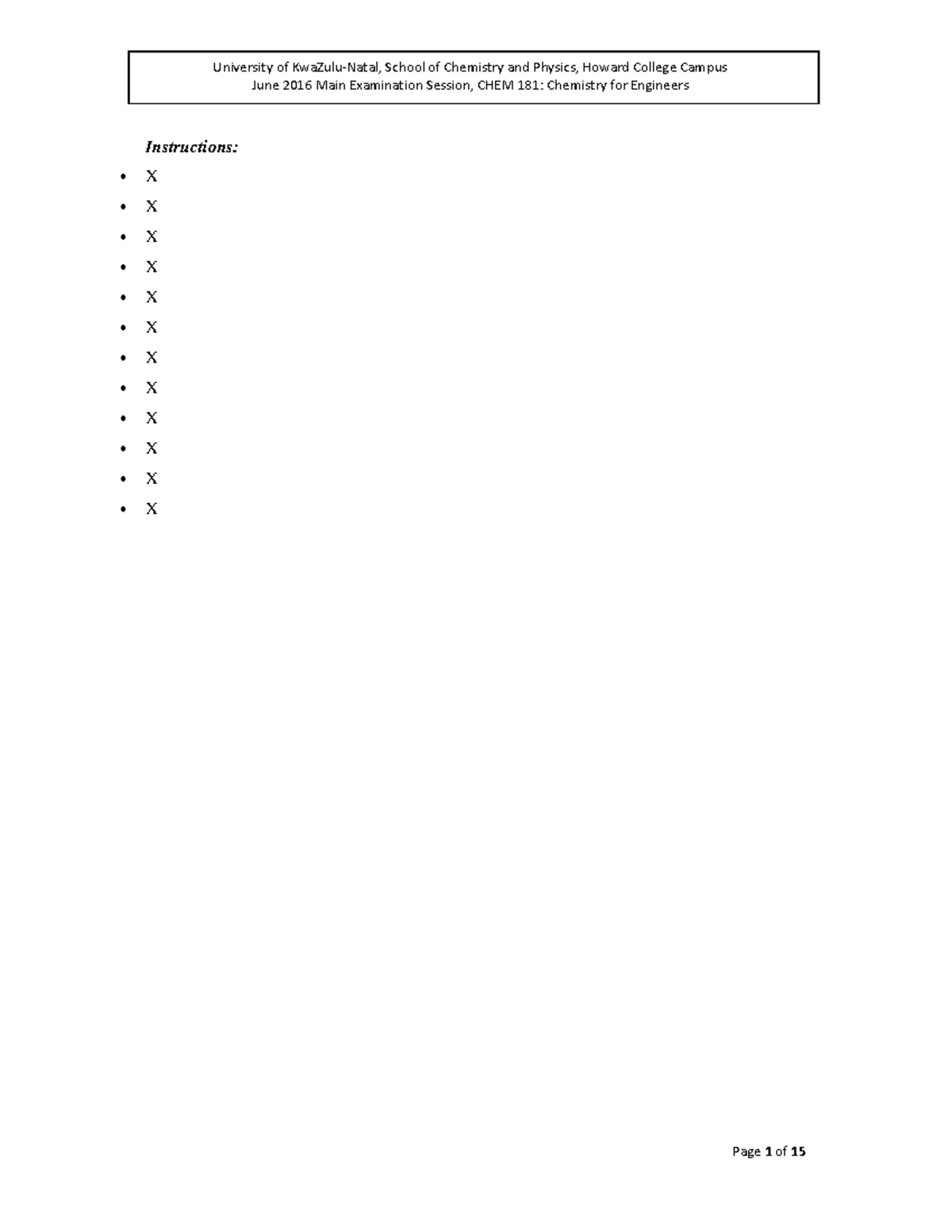 CHEM 181: 2016 Chemistry for Engineers Final Exam MCQs - Studocu