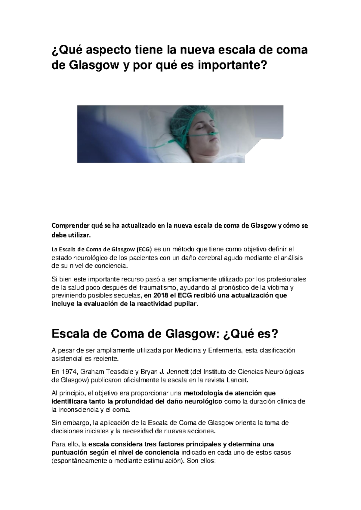 Actualización de la Escala de Coma de Glasgow (ECG-P) 2018: Importancia ...