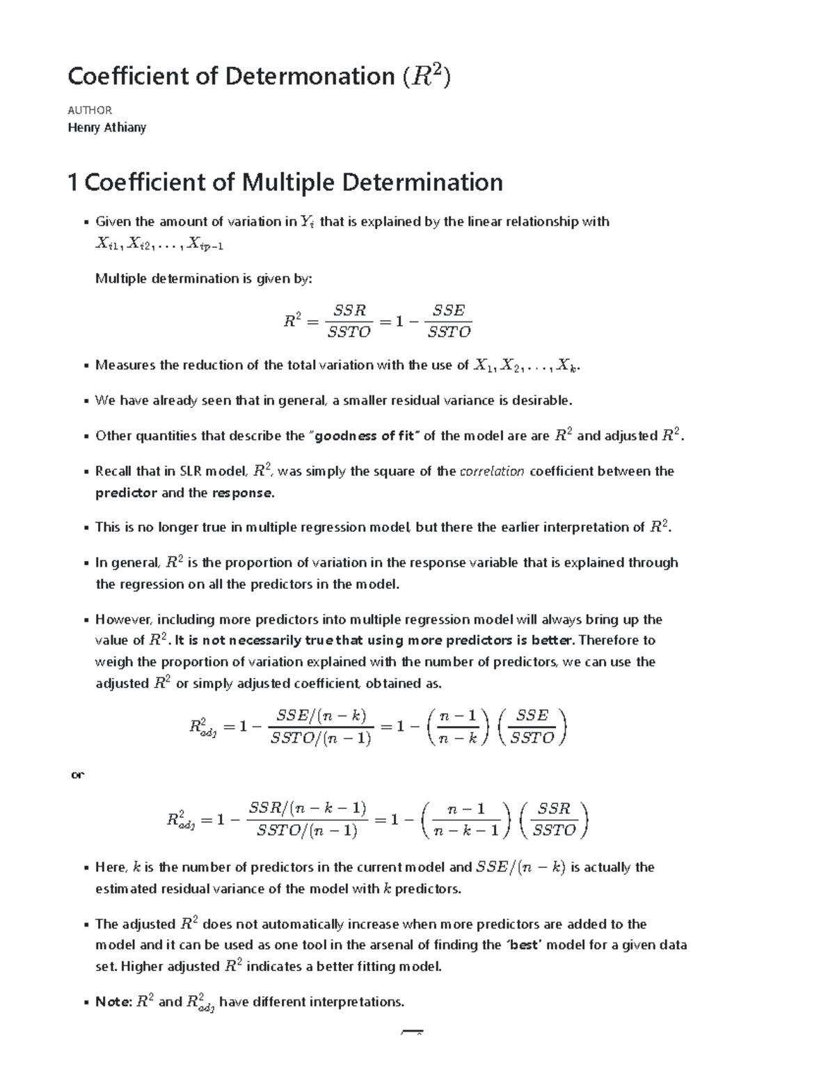 Coefficient of Multiple Determination (R²) Analysis in Regression - Studocu