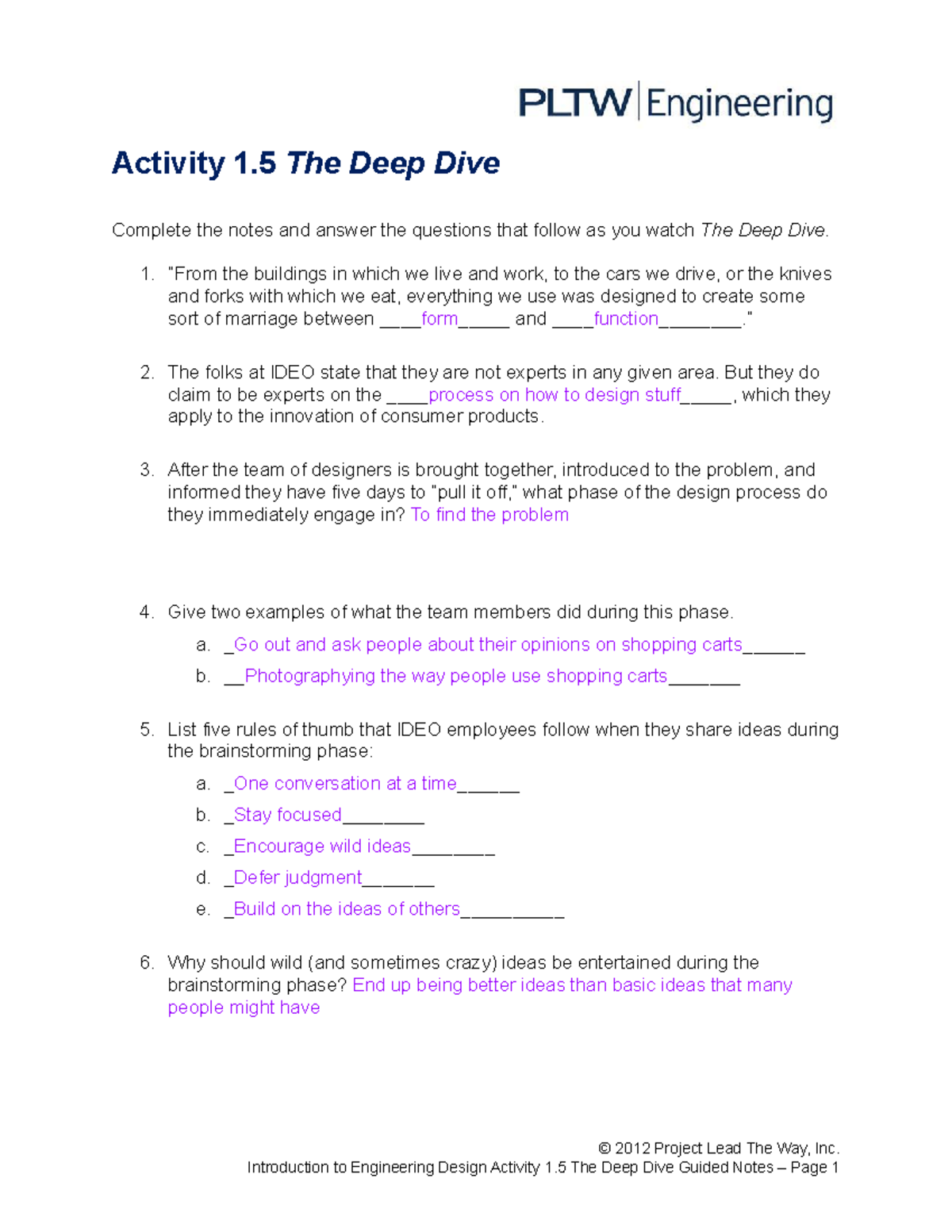 Activity 1.5: Guided Notes for The Deep Dive Video Questions - Studocu