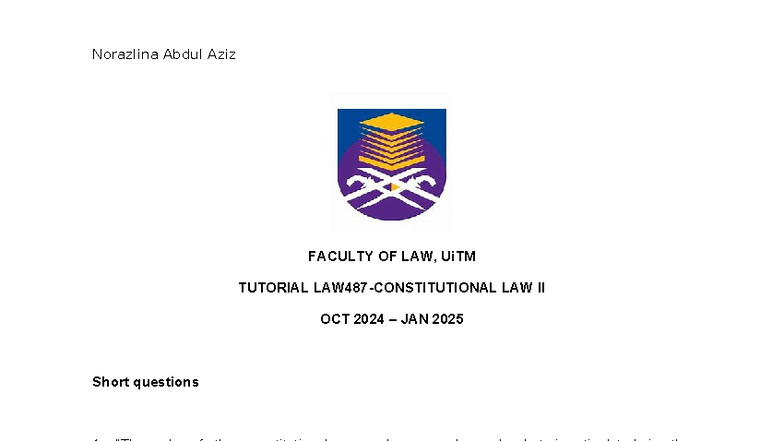 LAW 2024: Tutorial on Constitutional Monarchy & Governance Issues - Studocu