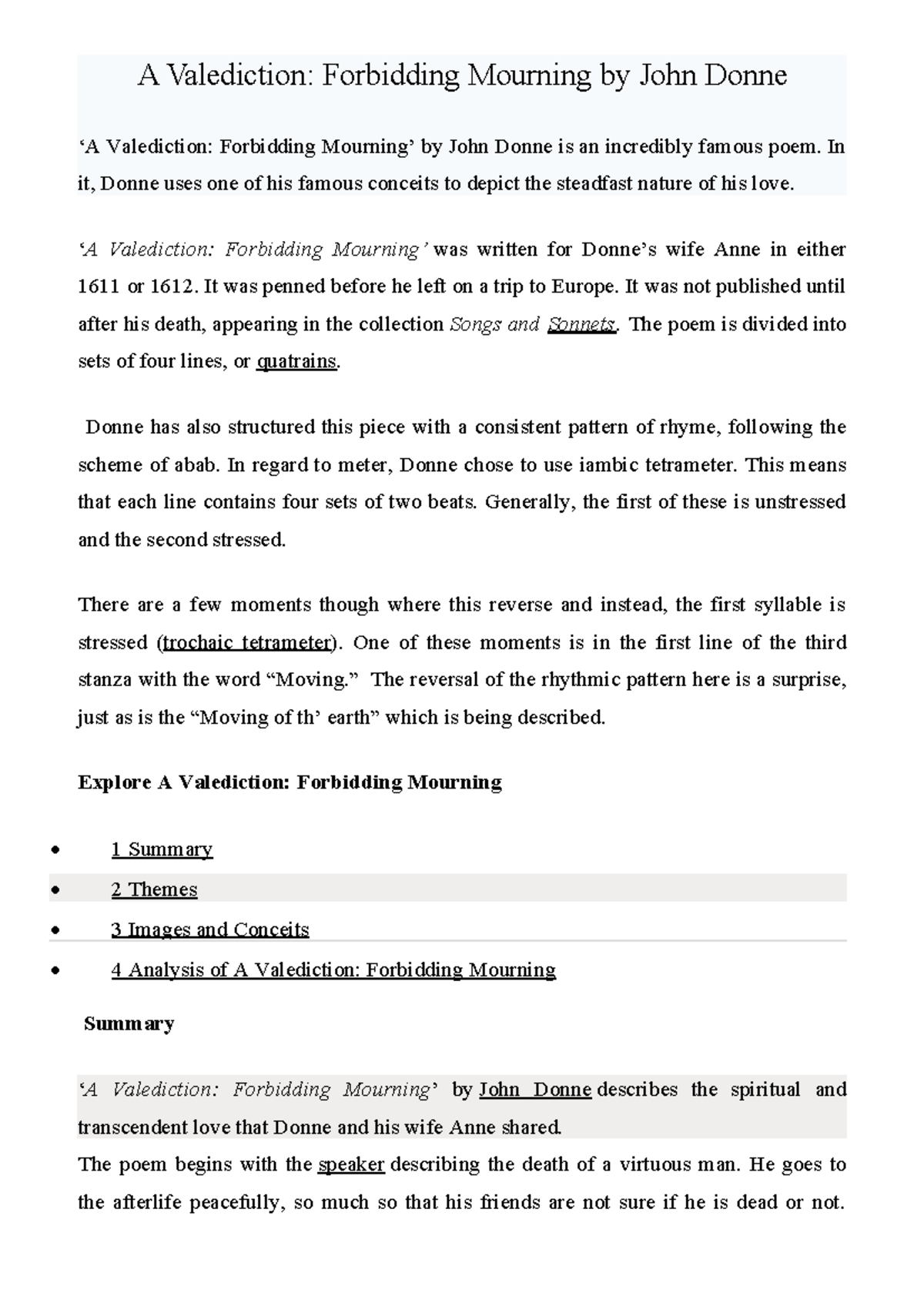 500077930 Analysis of John Donne's A Valediction: Forbidding Mourning ...