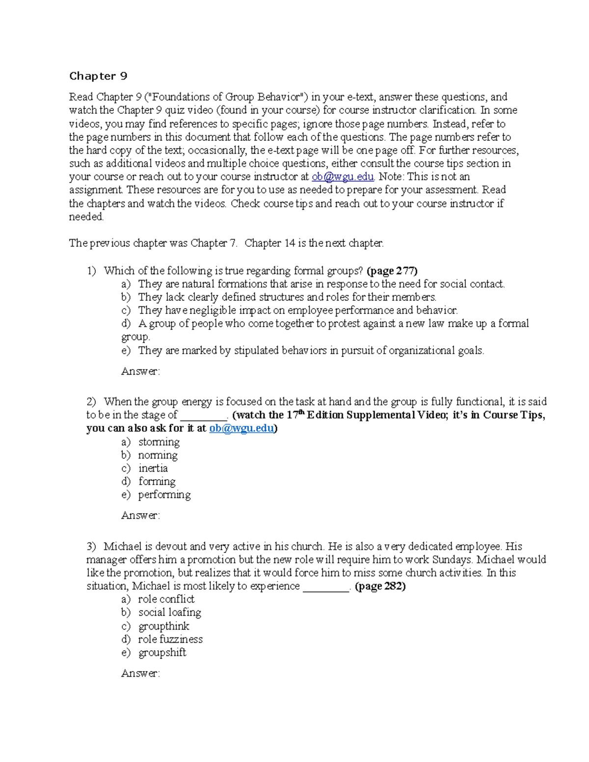 C715 Chapter 9 Study Questions on Group Behavior - Studocu