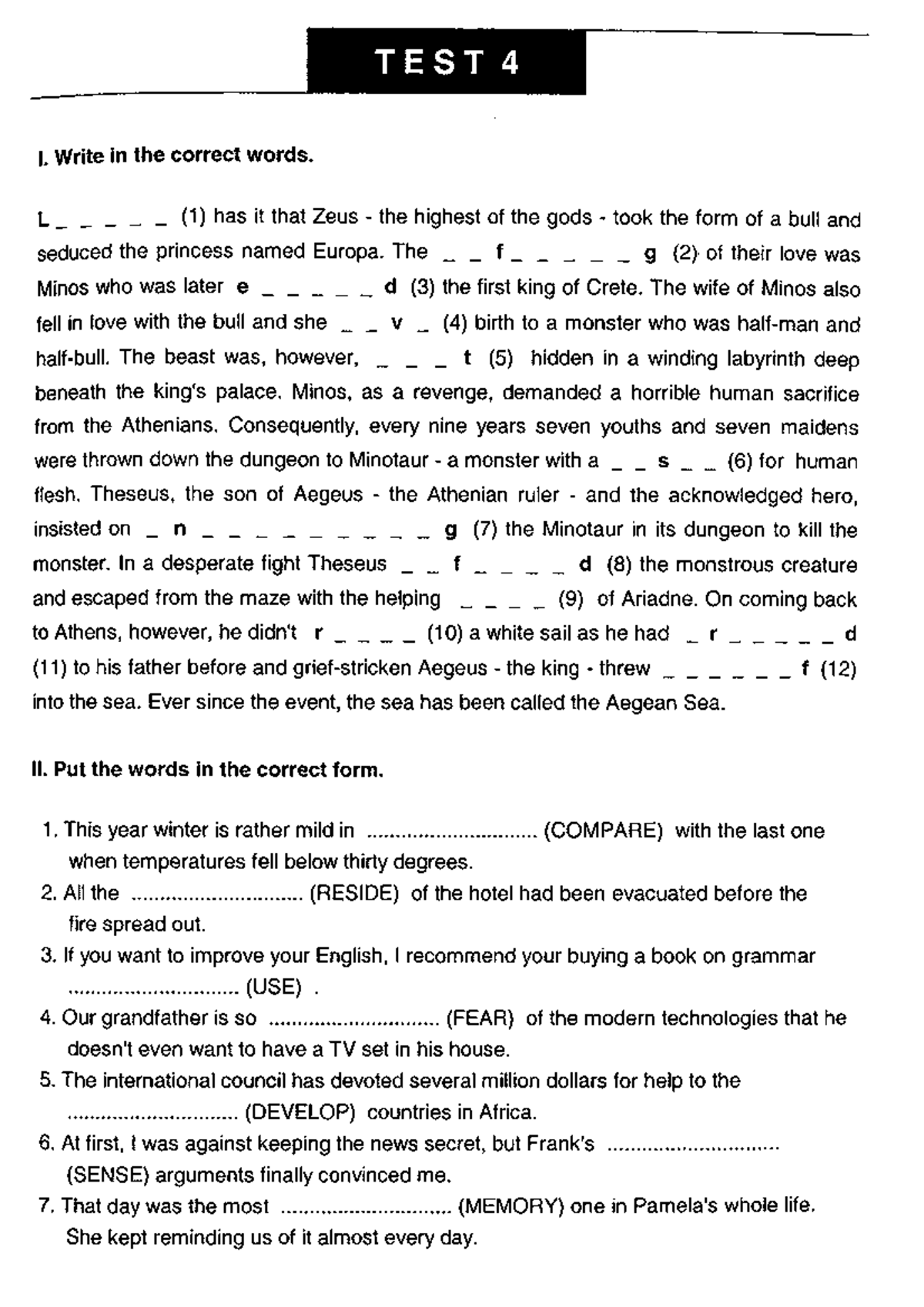Vocab Test 4: Fill in the Blanks and Word Forms - Studocu