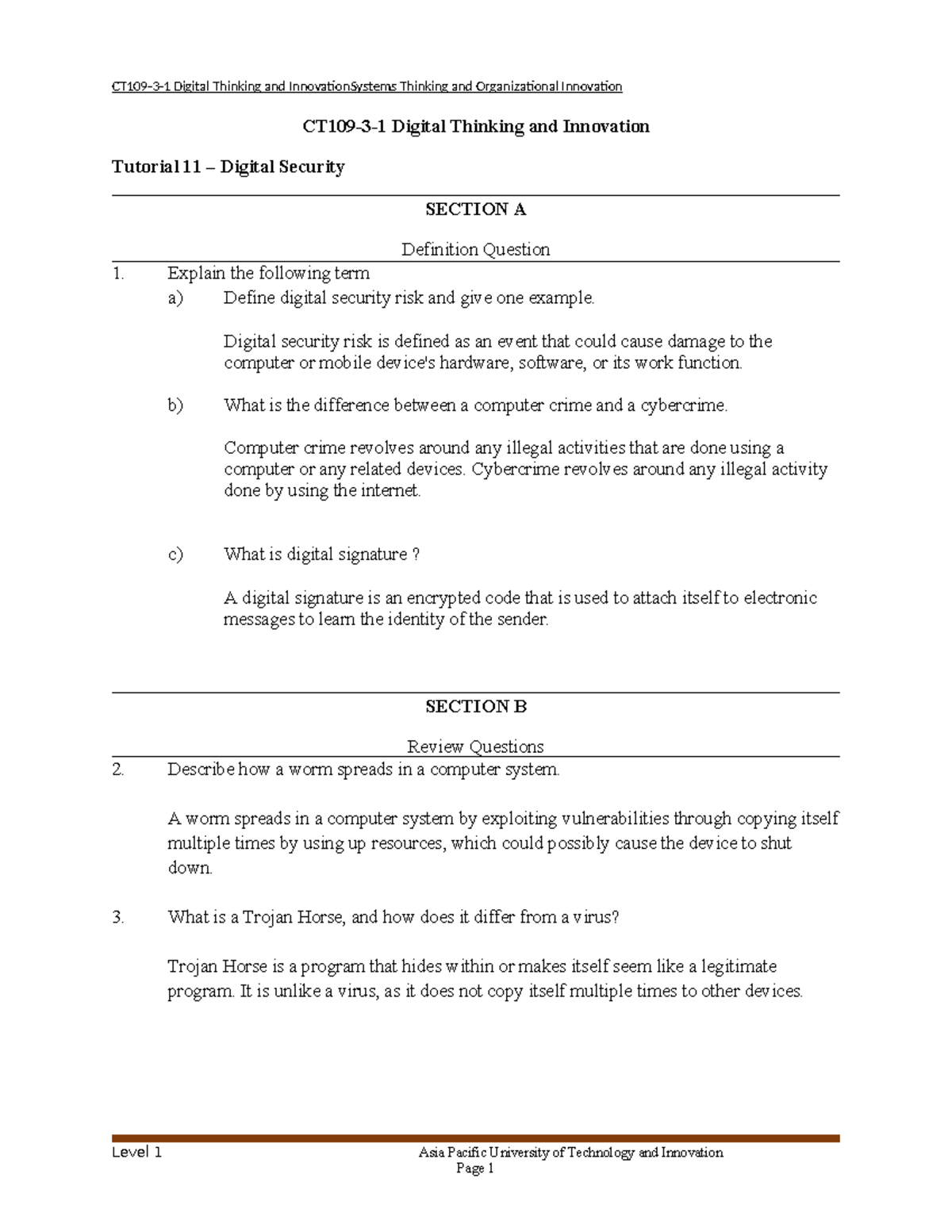 Tutorial 11: Digital Security Questions - Digital Thinking & Innovation ...